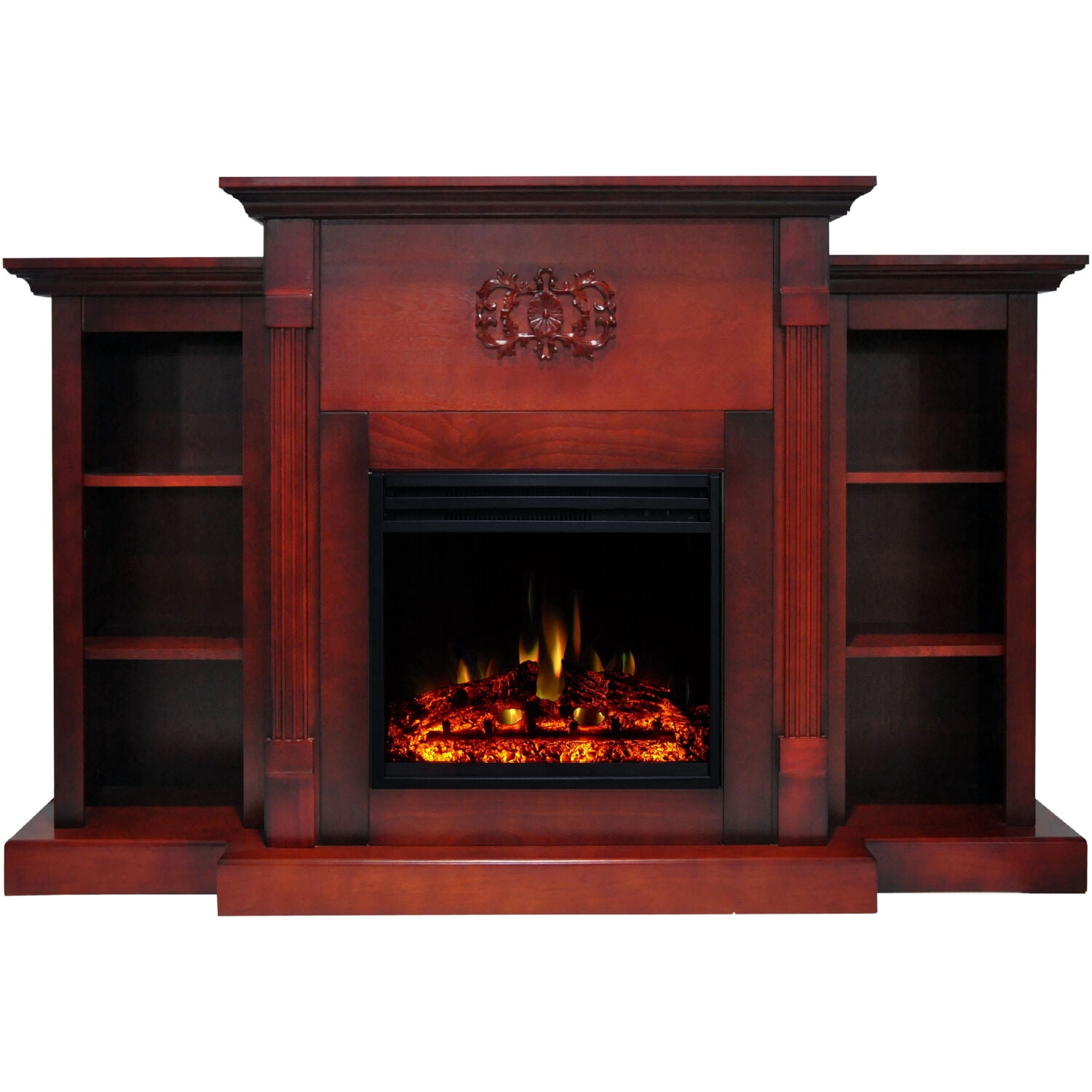 Hanover Glenwood Electric Fireplace Heater with 59-In. White TV Stand ...