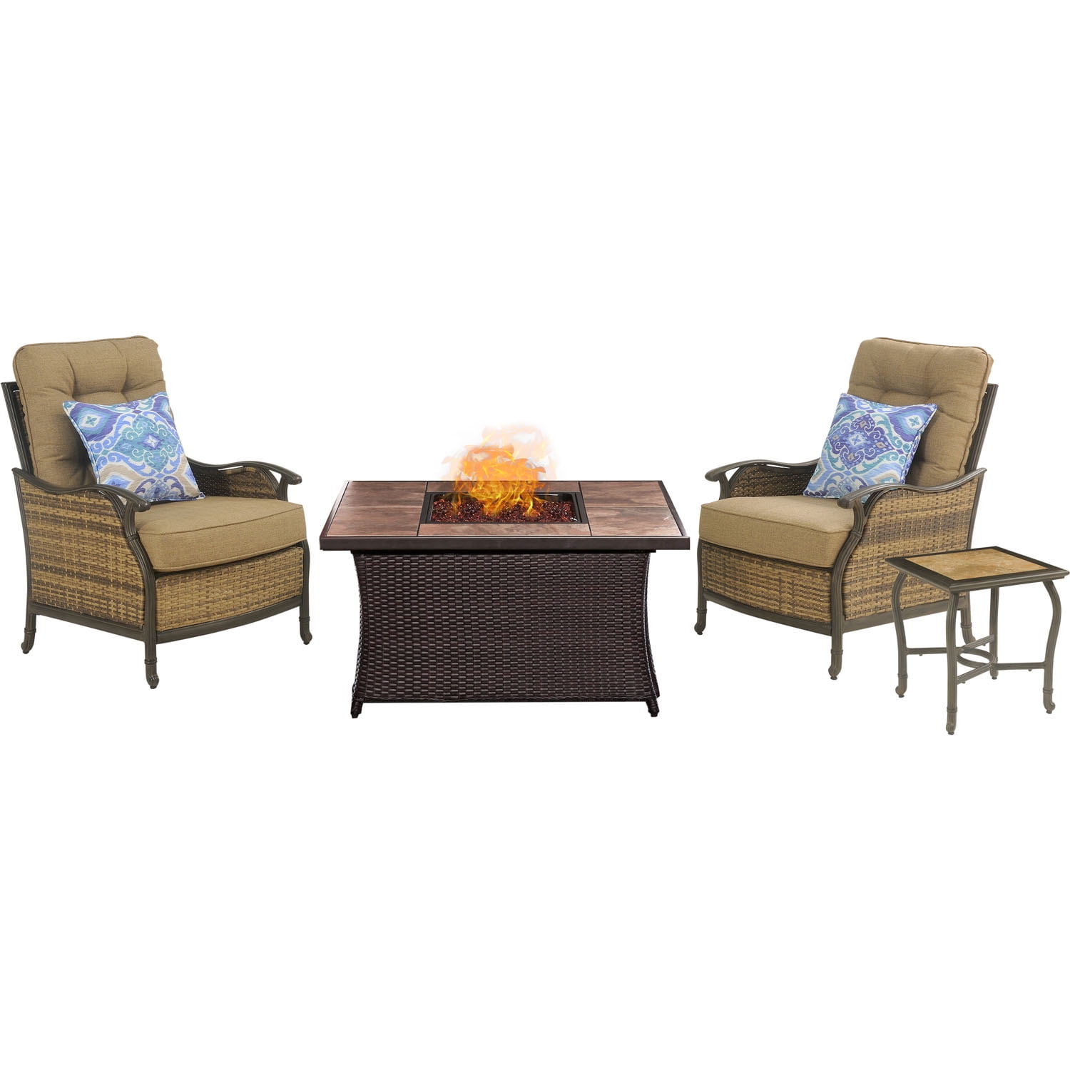 Hanover Hudson Square Fire Pit Chat Set with Faux-Stone Tile Top ...