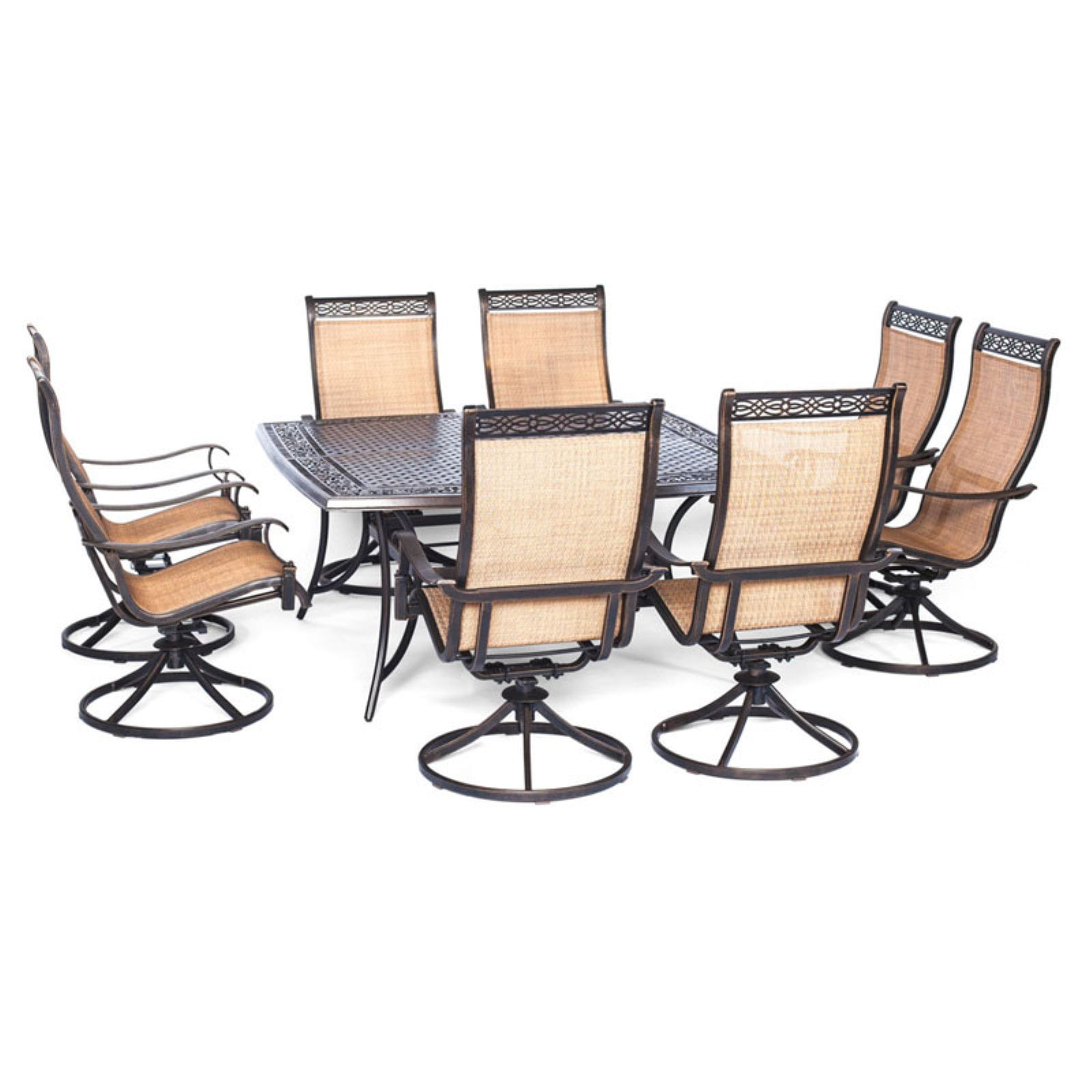 Hanover Manor 9-Piece Outdoor Patio Dining Set with 8 PVC Sling Swivel ...
