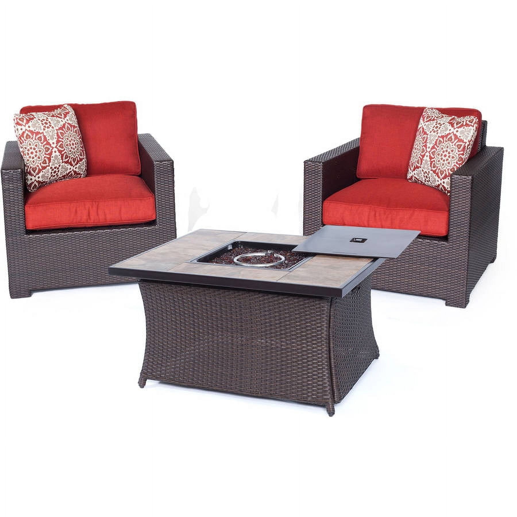 Hanover Metropolitan 3-Piece Woven Fire Pit Chat Set with Faux-Stone ...