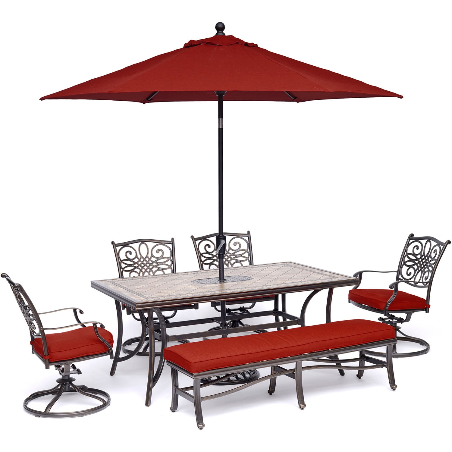 Hanover Monaco 6-Piece Patio Dining Set in Red with 4 Swivel Rockers, 1 ...