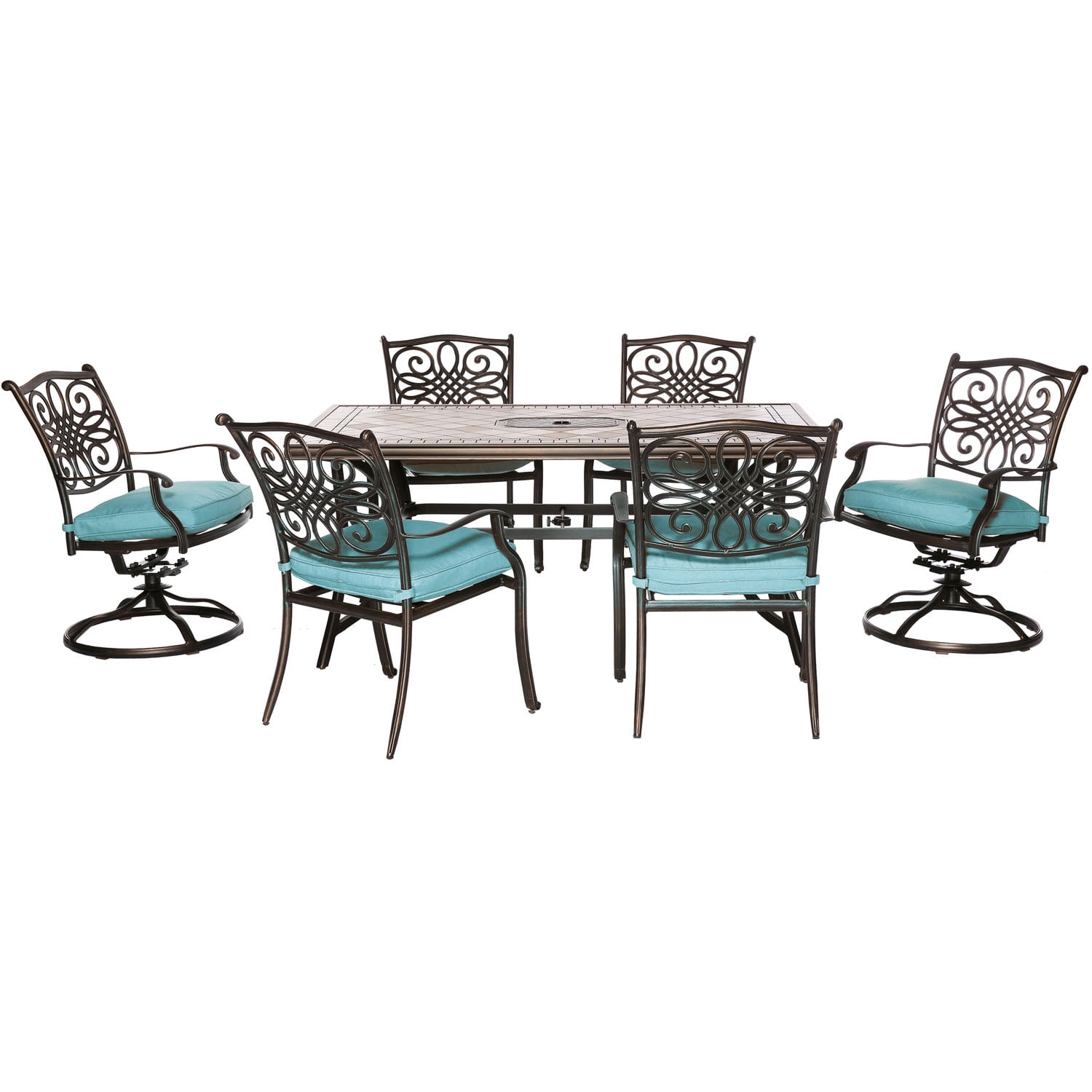 Hanover Monaco 7-Piece Patio Dining Set in Blue with 4 Dining Chairs, 2 ...