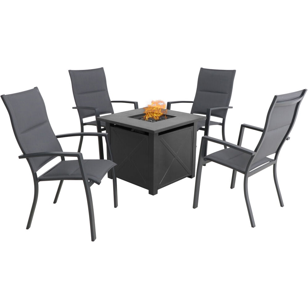 Hanover Naples 5-Piece Fire Pit Chat Set featuring 4 Padded Sling ...
