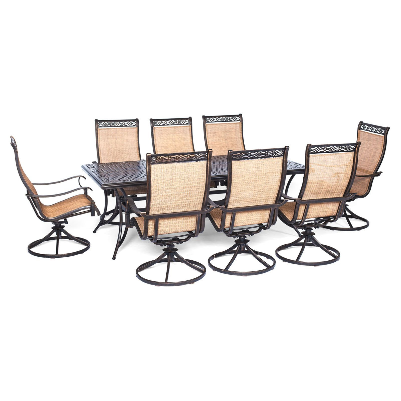 Hanover Outdoor Manor 9-Piece Outdoor Dining Set with 8 Swivel Rockers ...