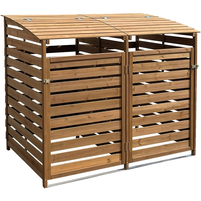 Hanover Outdoor Wood Trash Can Storage Shed, Brown,HANWS0103-BRN ...