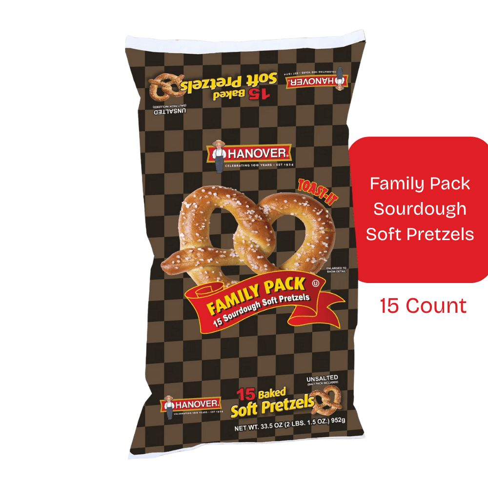 Hanover Sourdough Soft Baked Pretzels, 15 Count, 33.5oz Frozen Bag ...