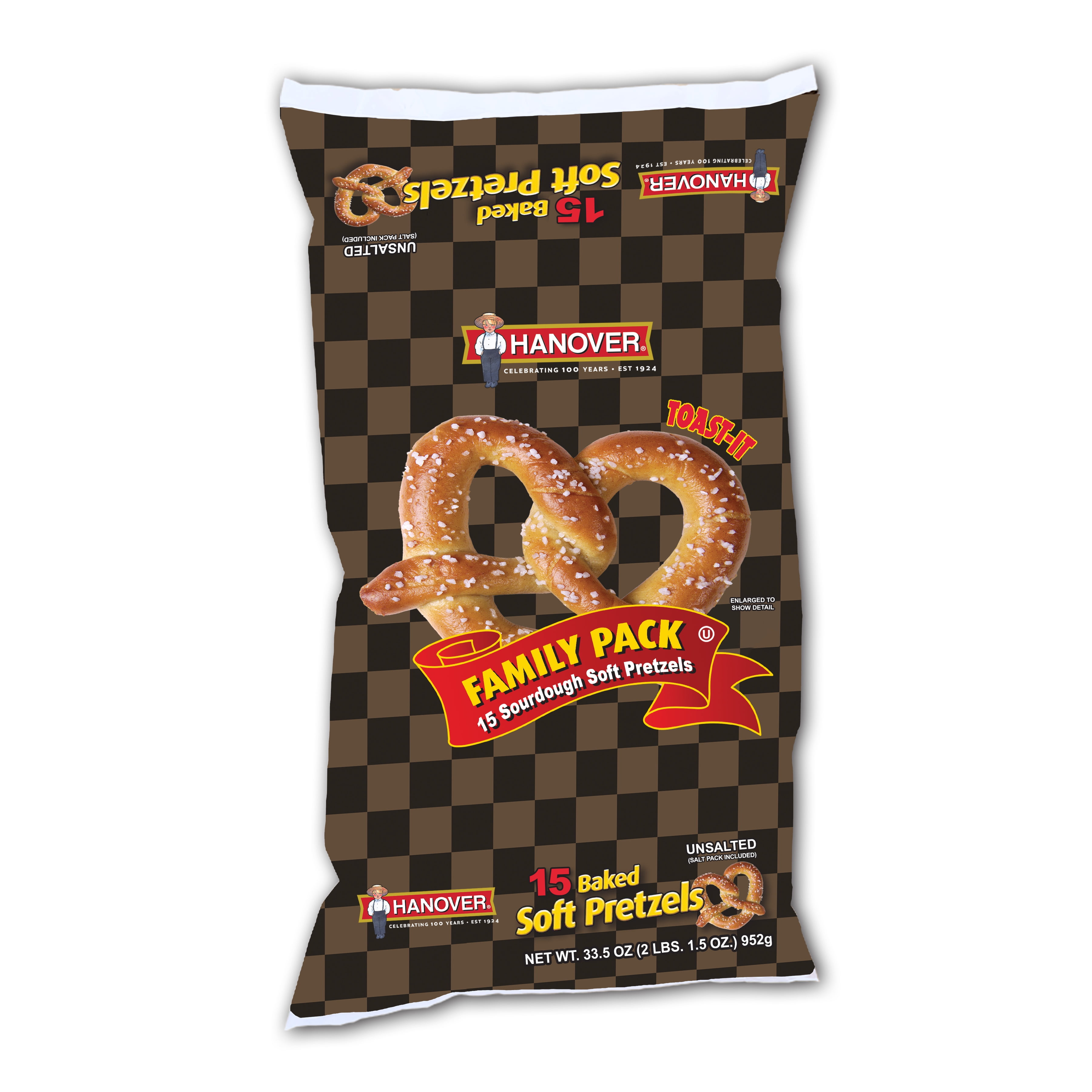 Hanover Sourdough Soft Baked Pretzels, 33.5oz, 15 Count (Frozen Bag ...