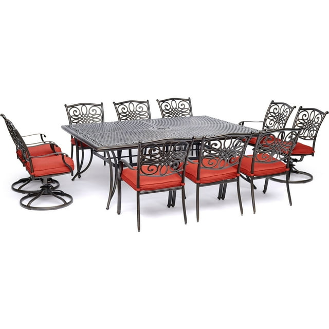 Hanover Traditions 11-Piece Outdoor Dining Set with Cast-Top Table, 4 ...
