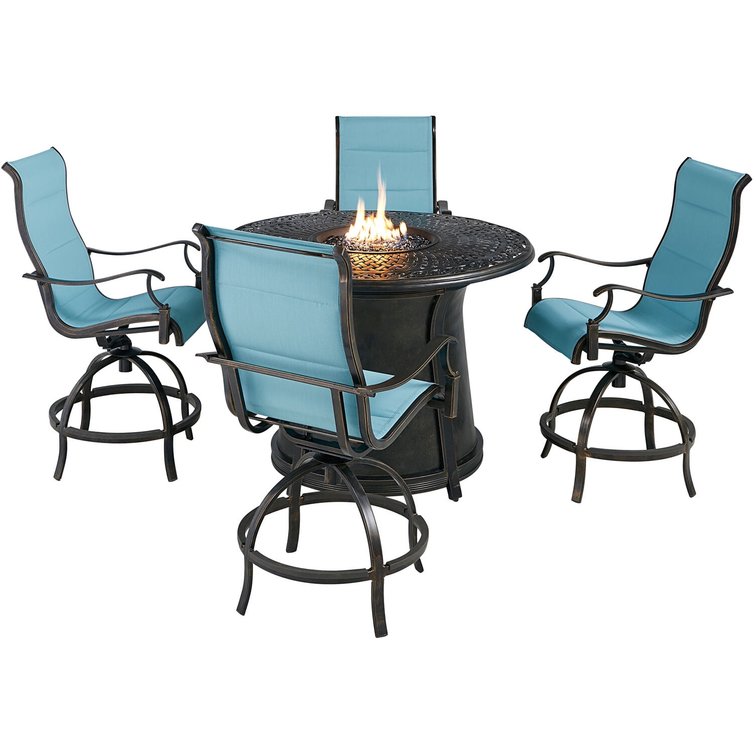 Hanover Traditions 5-Piece Outdoor High Dining Fire Patio Set, 4 ...