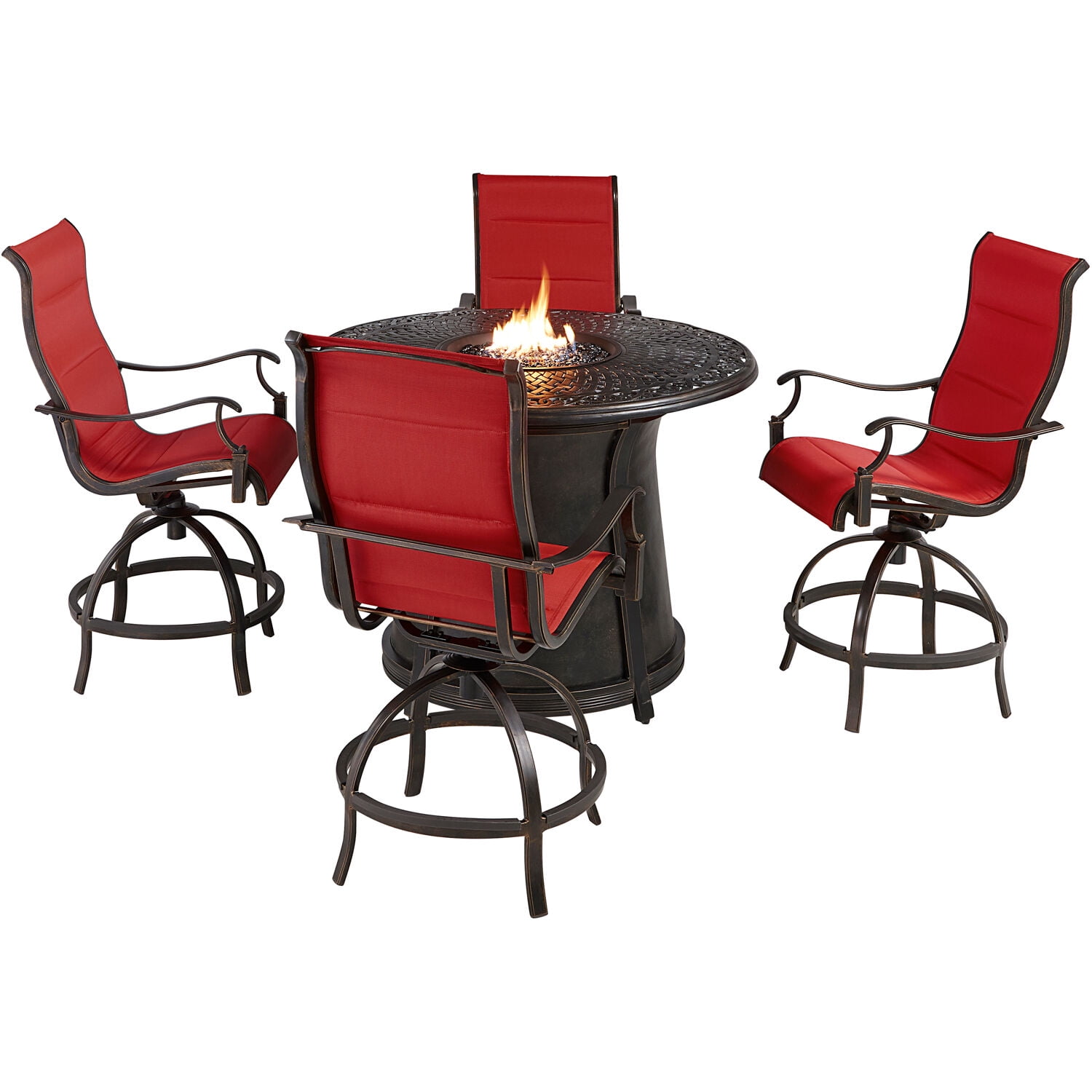 Hanover Traditions 5-Piece Outdoor High Dining Fire Patio Set, 4 ...