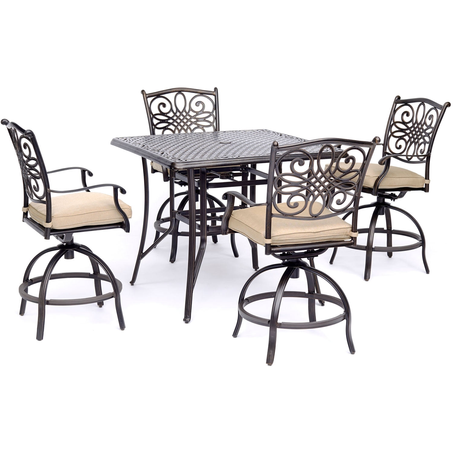 Hanover Traditions 5-Piece High-Dining Set, Metal Outdoor Patio Chairs ...