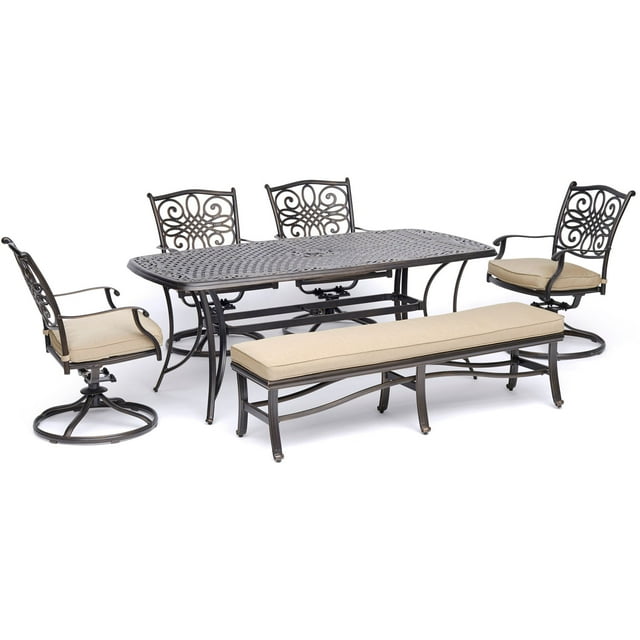 Hanover Traditions 6 Pcs Aluminum Outdoor Dining Set with Cushioned ...