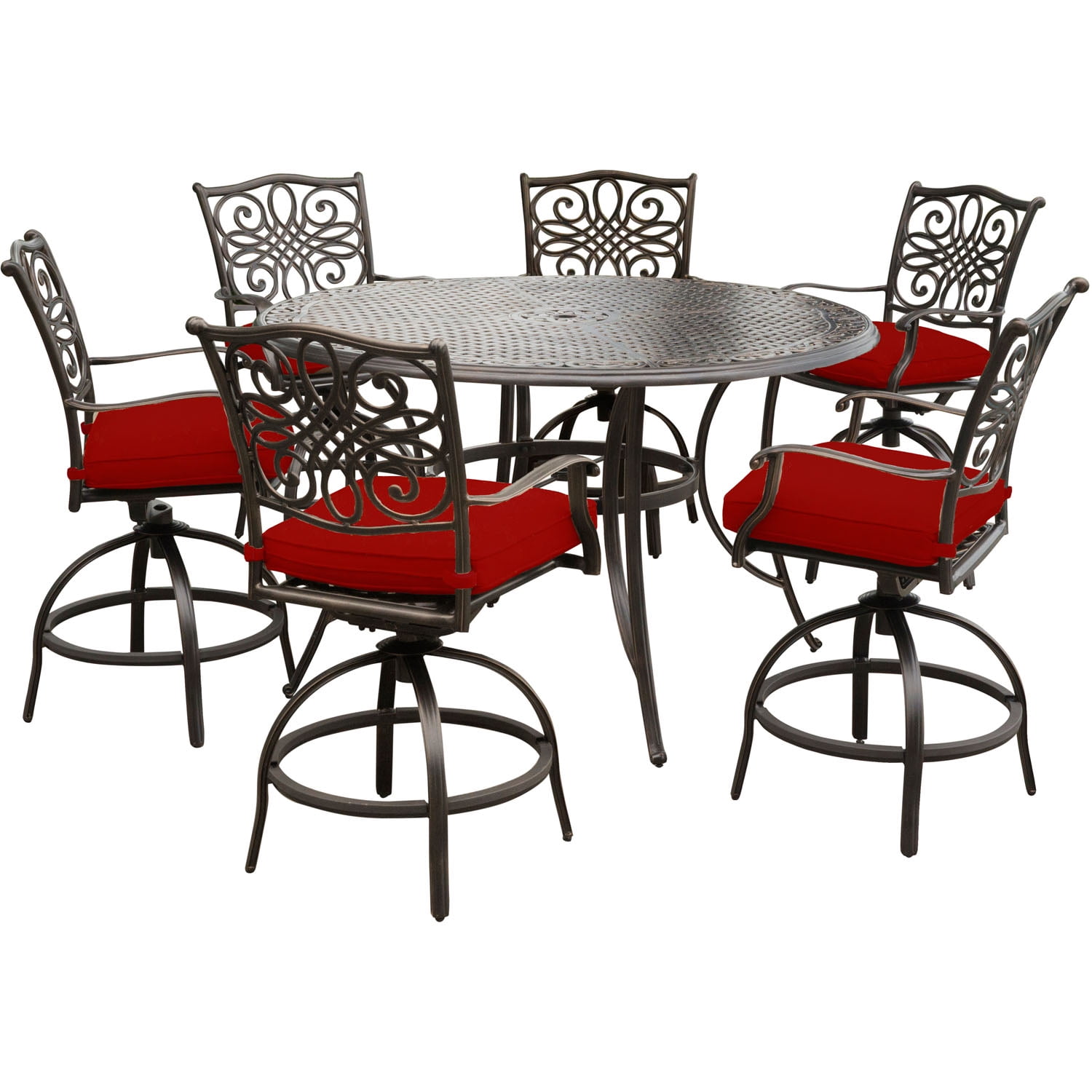 Hanover Traditions 7-Piece High-Dining Set in Red with 6 Swivel Chairs ...