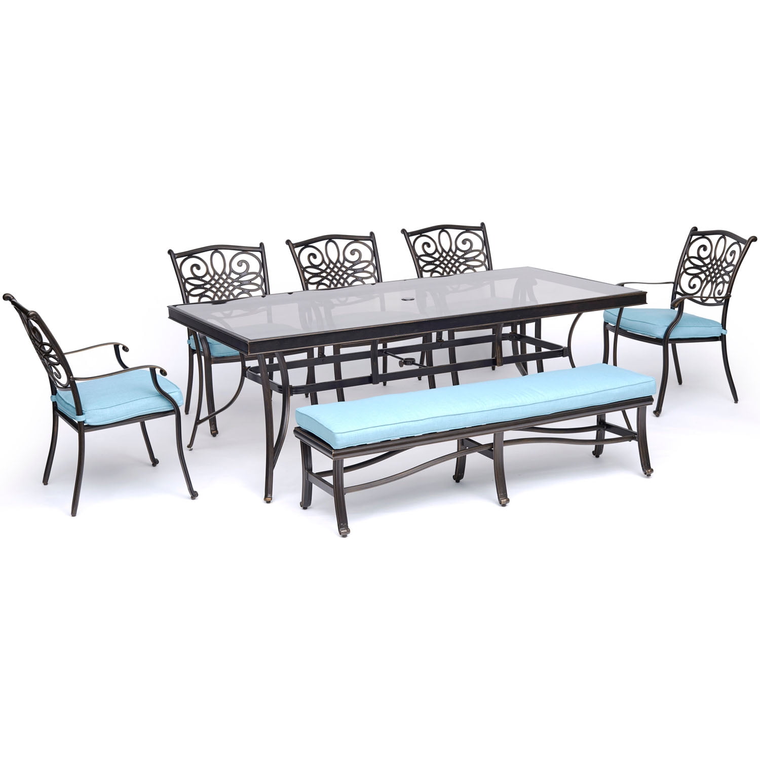 Hanover Traditions 7-Piece Outdoor Dining Set in Blue with 5 Dining ...