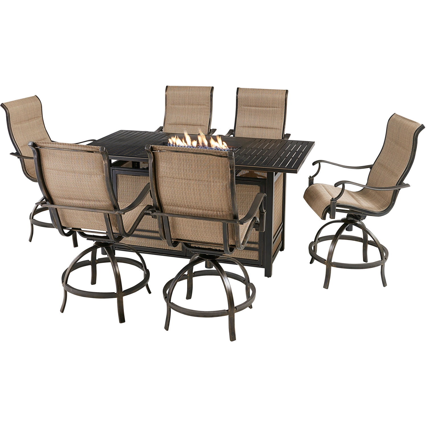 Hanover Traditions 7-Piece Outdoor High Dining Fire Patio Set, 6 ...