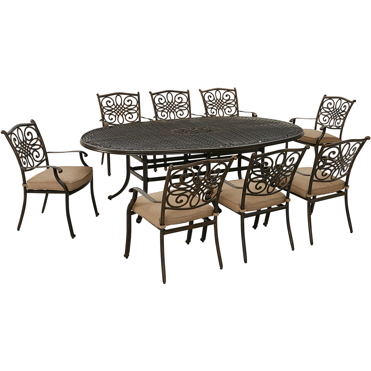 Hanover Traditions 9-Piece Aluminum Outdoor Dining Set, Tan - Walmart.com