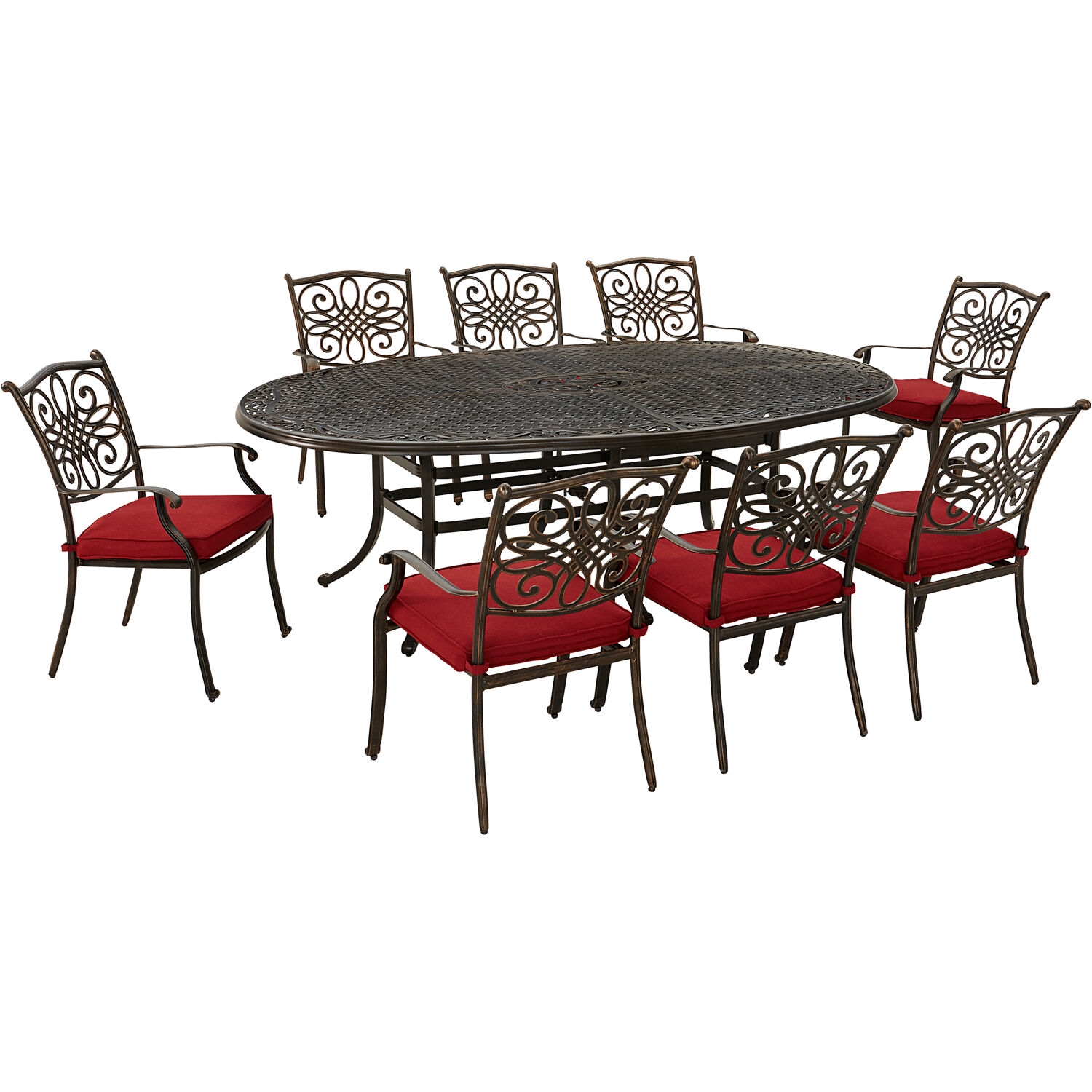 Hanover Traditions 9-Piece Dining Set in Red with Eight Stationary ...