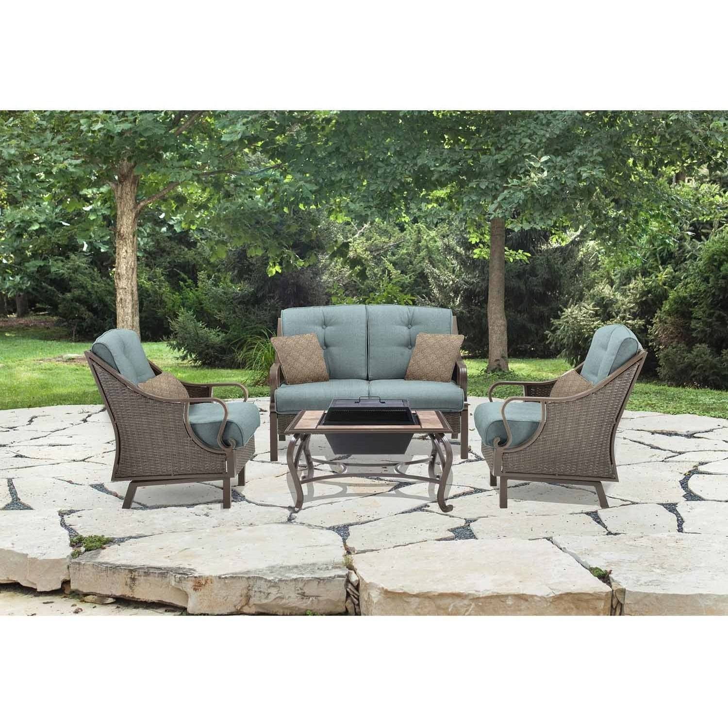Hanover Ventura 4-Piece Conversation Set with Wood-Burning Fire Pit ...