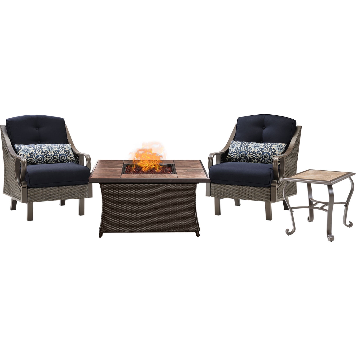 Hanover Ventura Fire Pit Chat Set with Faux-Stone Tile Top - Walmart.com