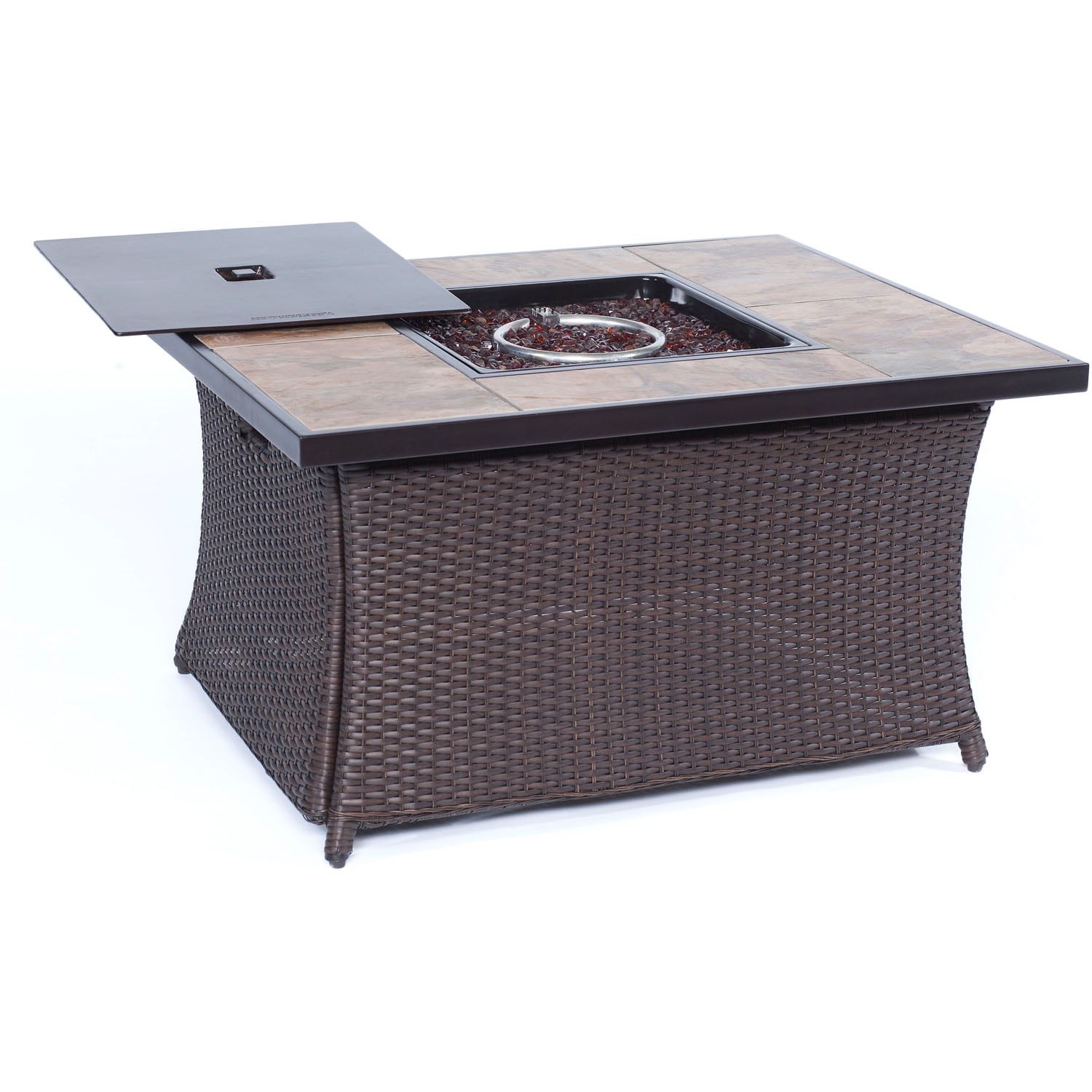 Hanover Wicker Propane Fire Pit Coffee Table with Porcelain Tile Top ...