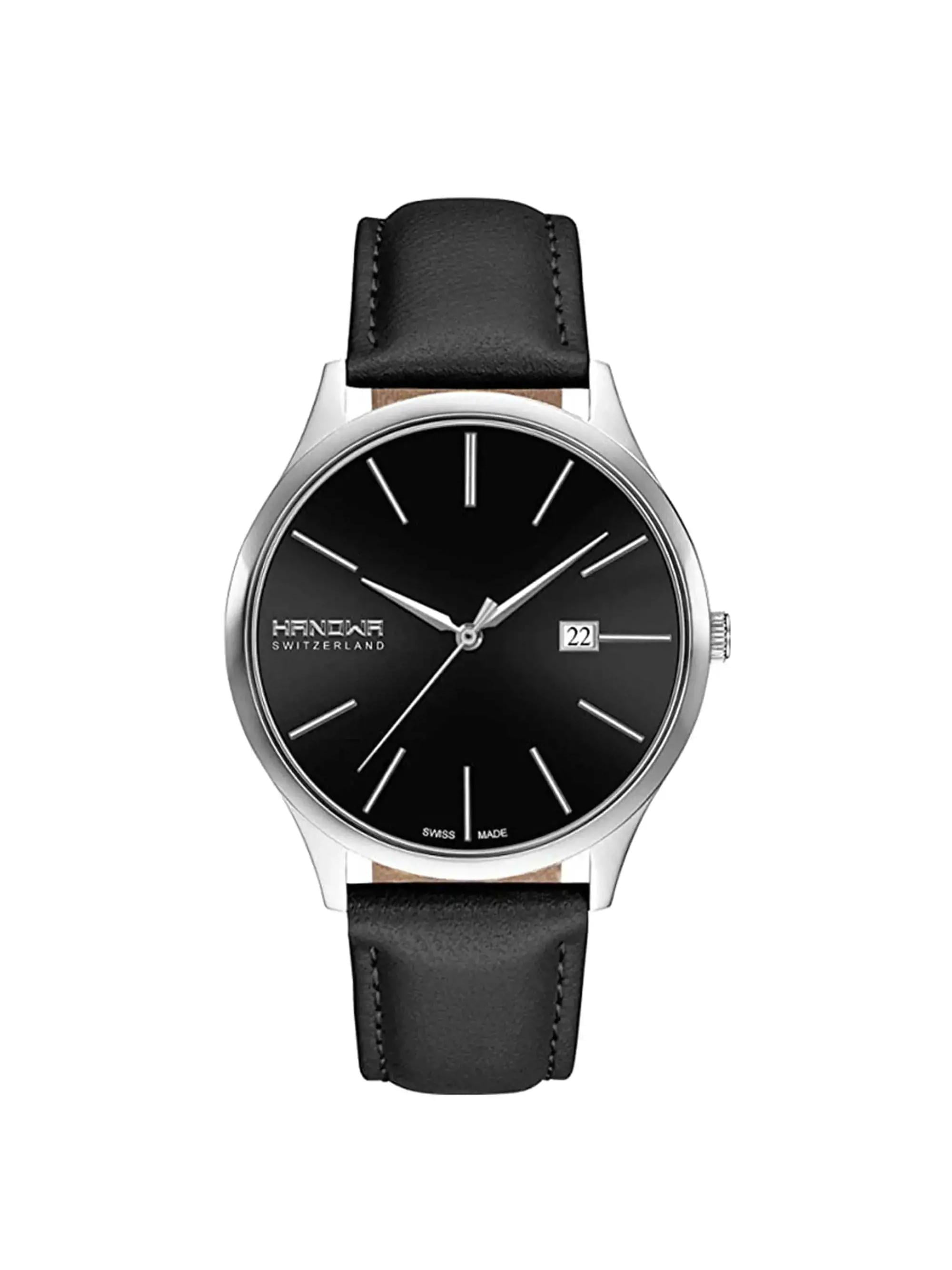 Hanowa Pure Stainless Steel Black Dial Quartz Mens Watch 16-4075.04.007 ...