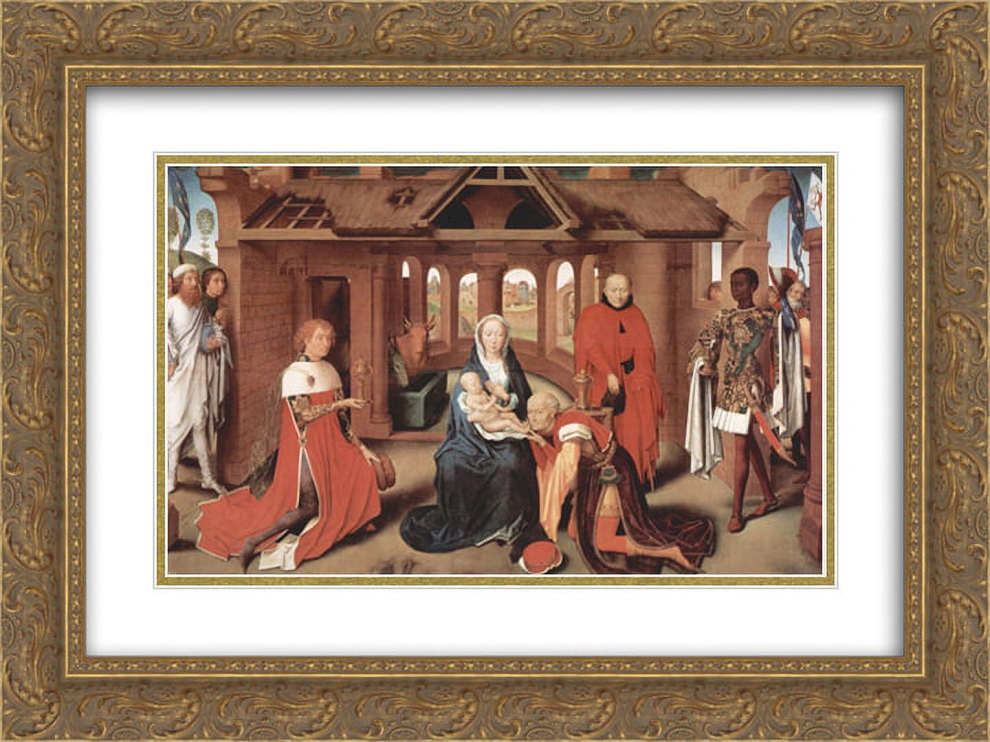 Hans Memling 2x Matted 24x18 Gold Ornate Framed Art Print 'Adoration of the Magi, central panel ...