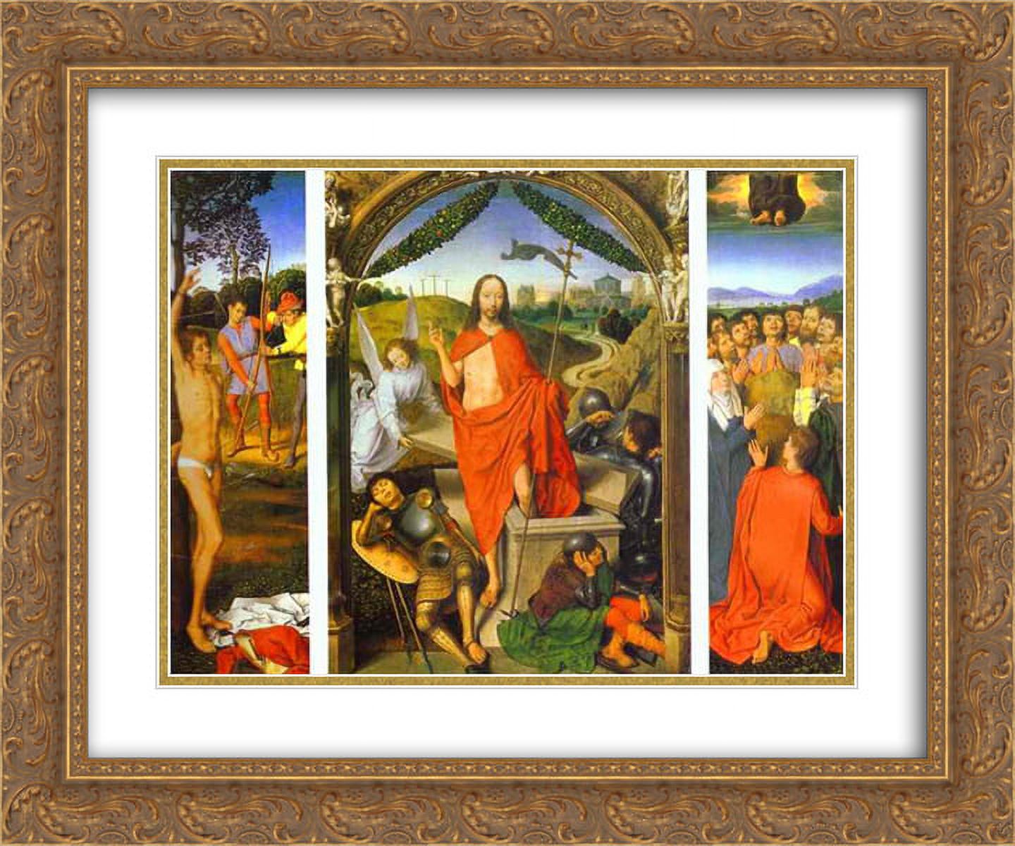 Hans Memling 2x Matted 24x20 Gold Ornate Framed Art Print 'Triptych of the Resurrection: The ...