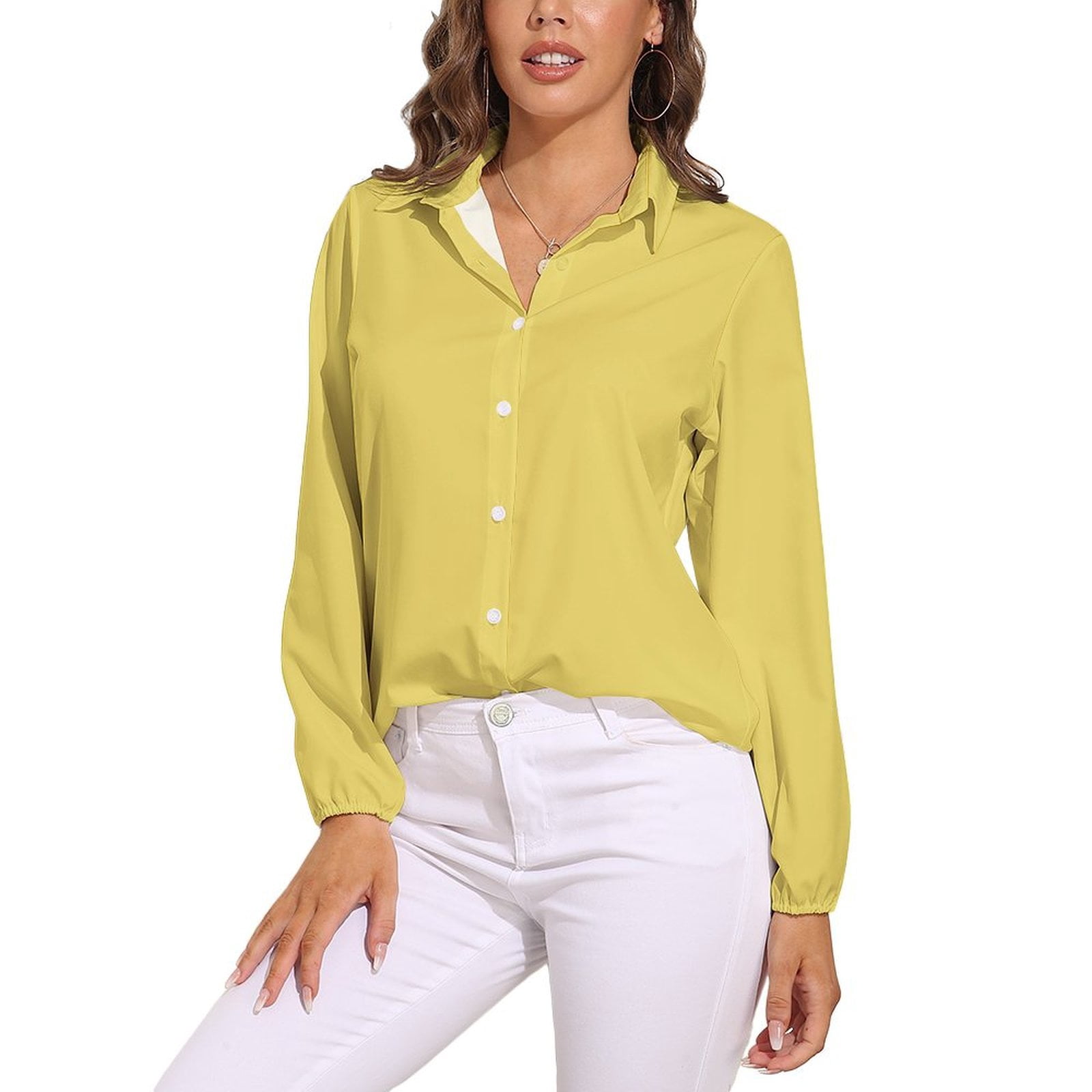 Hansa Yellow Vntage Casual Long Sleeve Shirt Blouse Woman Streetwear ...