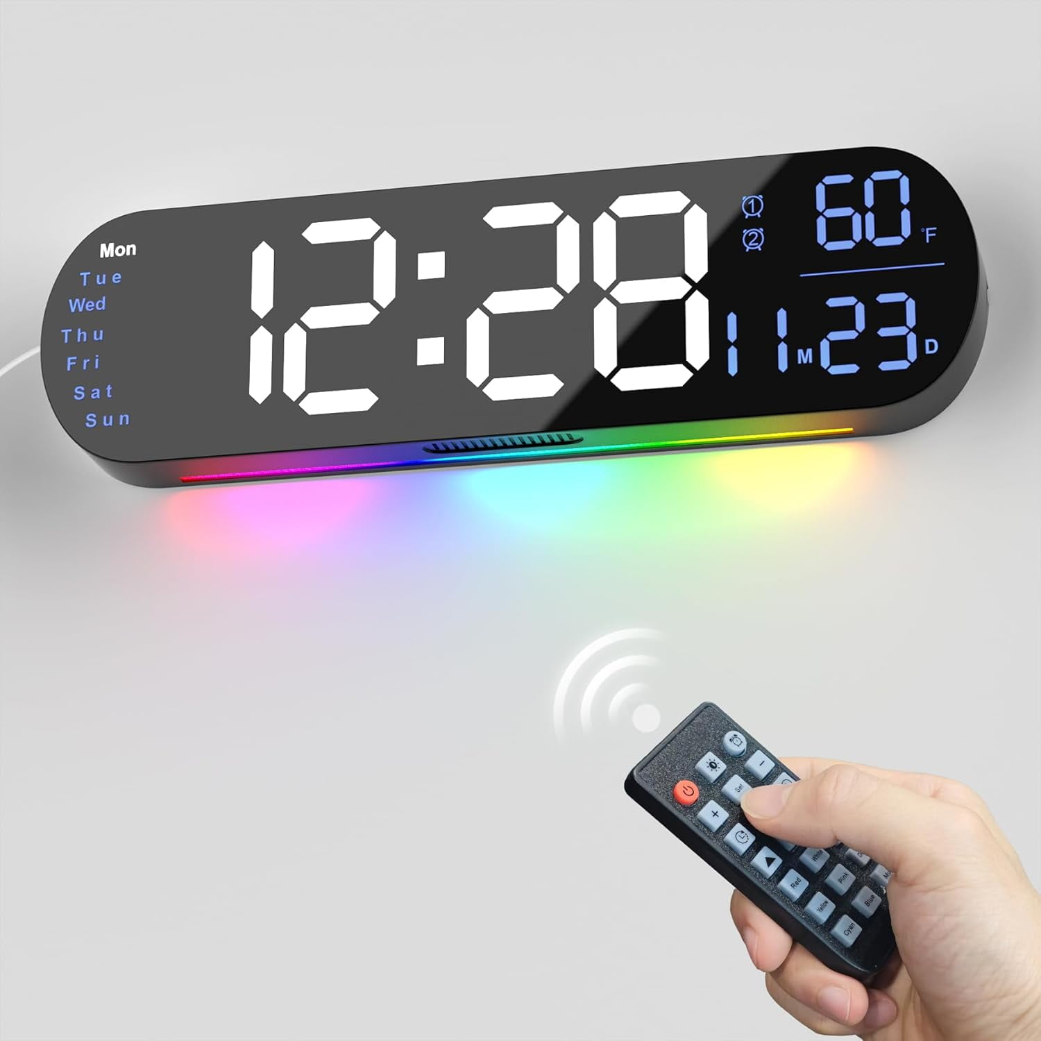 Hansang Digital Wall Clock with Remote Control, Auto-Dimming and 9 ...