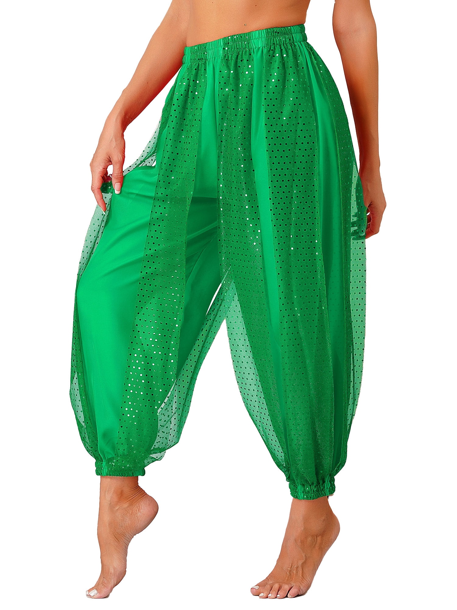 Hansber Belly Dance Pants for Women Sequined Dots Chiffon Bloomer Semi ...