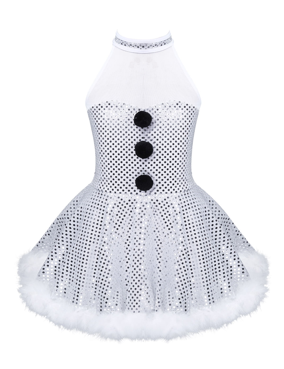 Hansber Christmas Snowman Girls Dress Figure Skating Sleeveless Sequins ...