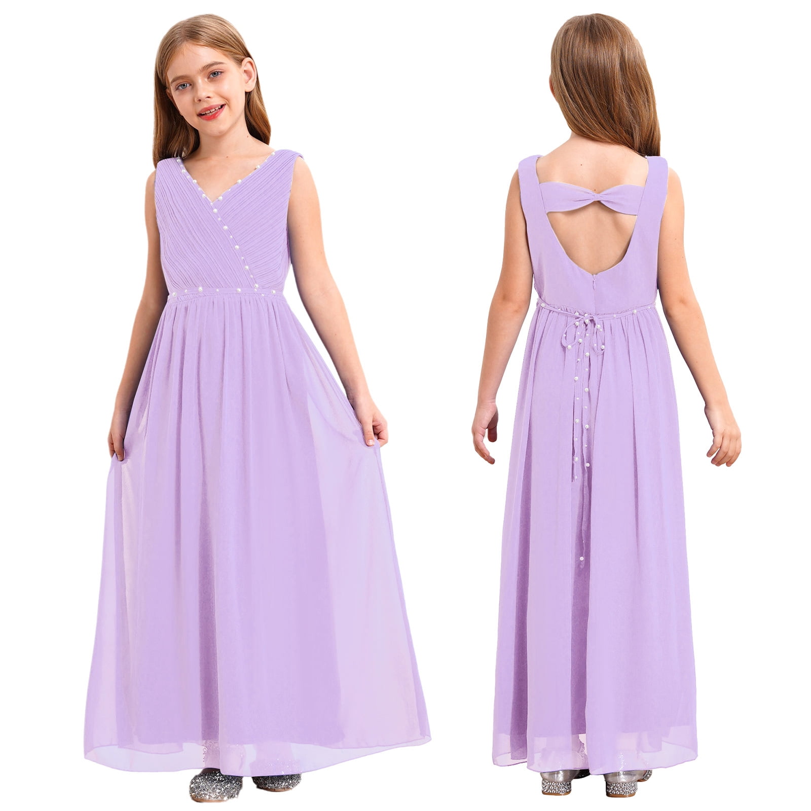 Hansber Flower Girls Dress Cutout Back Chiffon Beaded Wedding ...