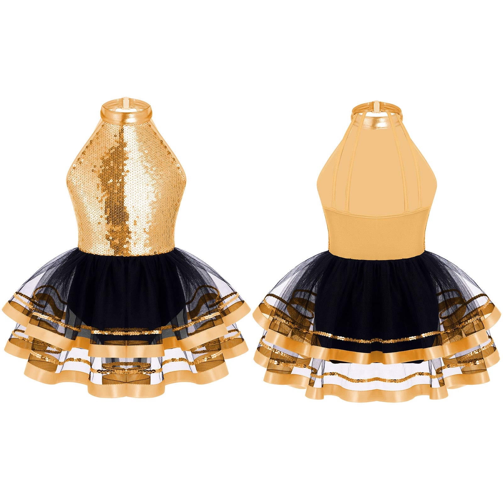 Hansber Girls Kids Sequins Halter Neck Ballet Dance Leotard Layer Tutu ...
