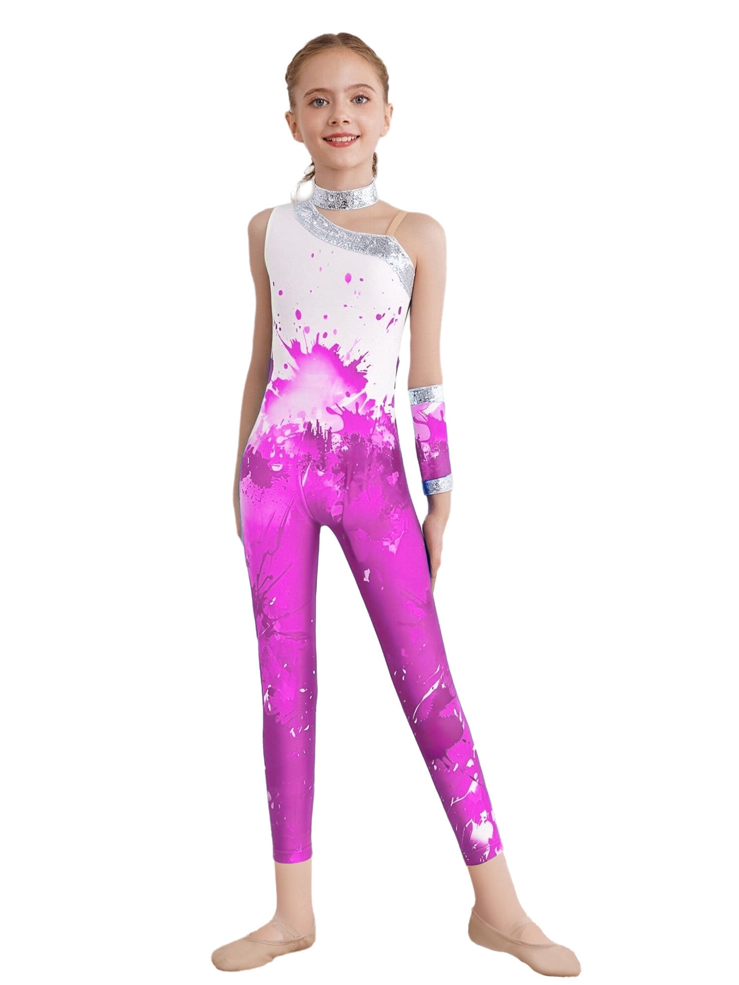 Hansber Gymnastics Leotard for Girls Sequins Asymmetrical Sleeveless ...