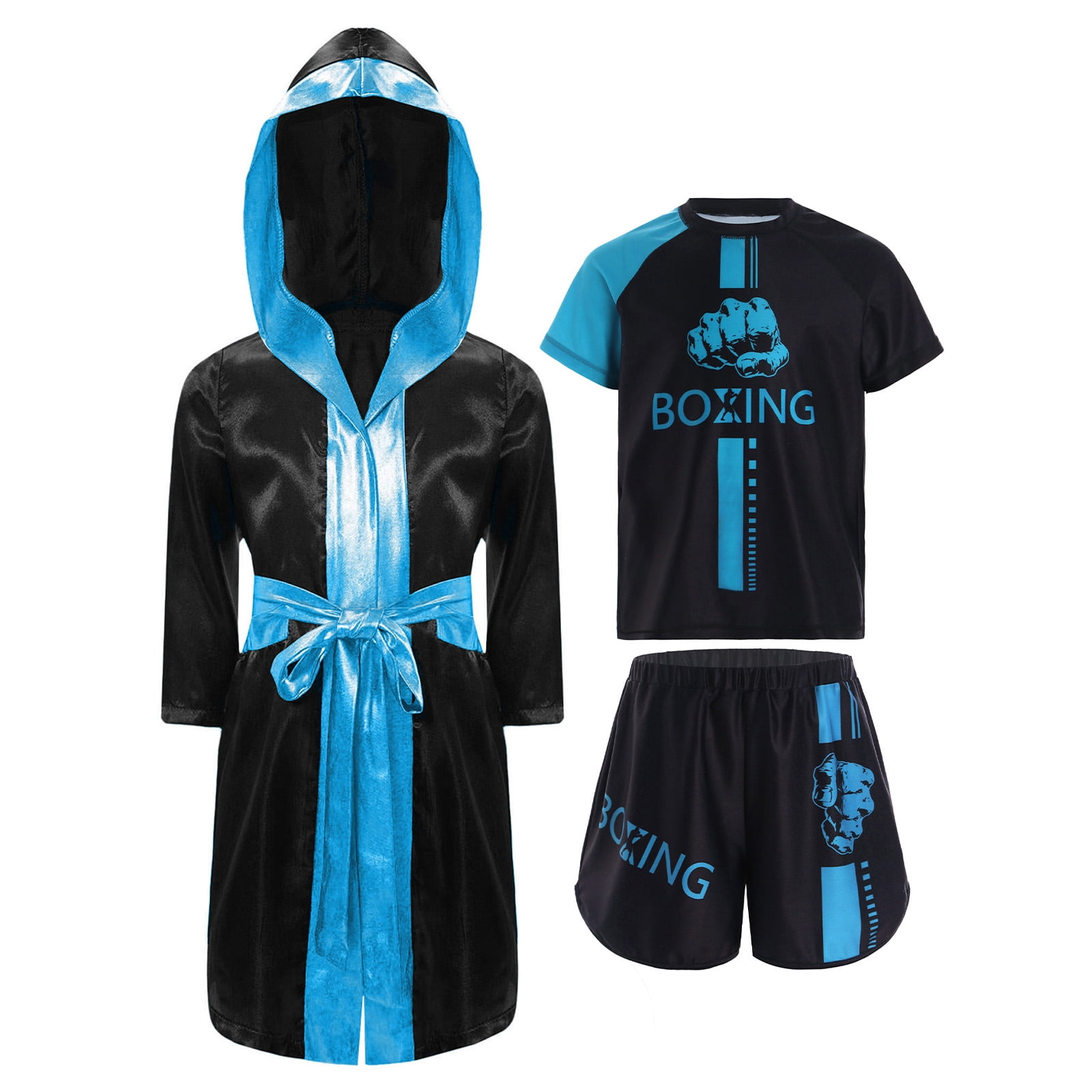 Hansber Kids Boys Boxing Uniform Long Sleeve Hooded Cape Muay Thai ...