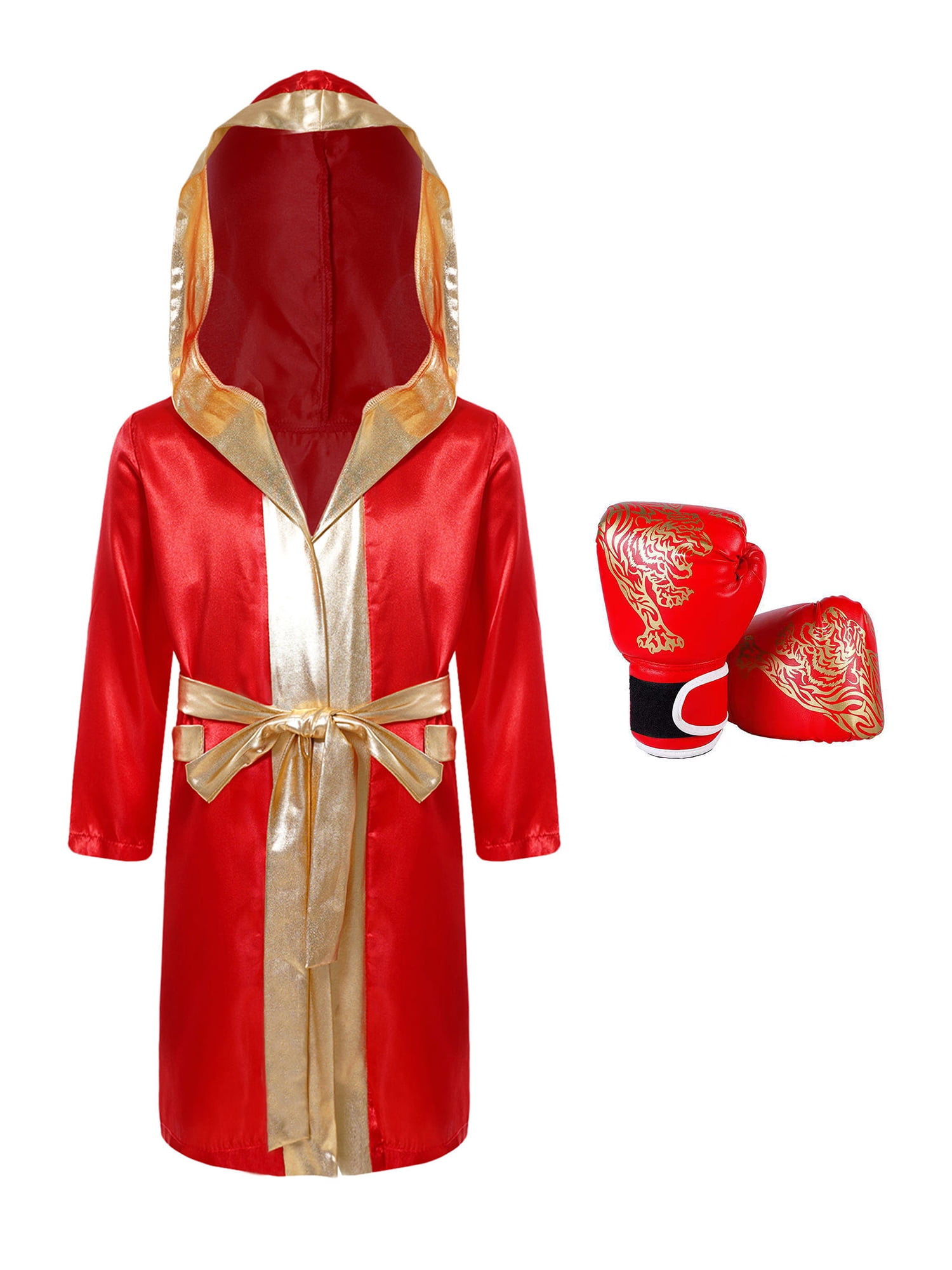 Hansber Kids Boys Boxing Uniform Satin Hooded Boxer Robes with Muay ...