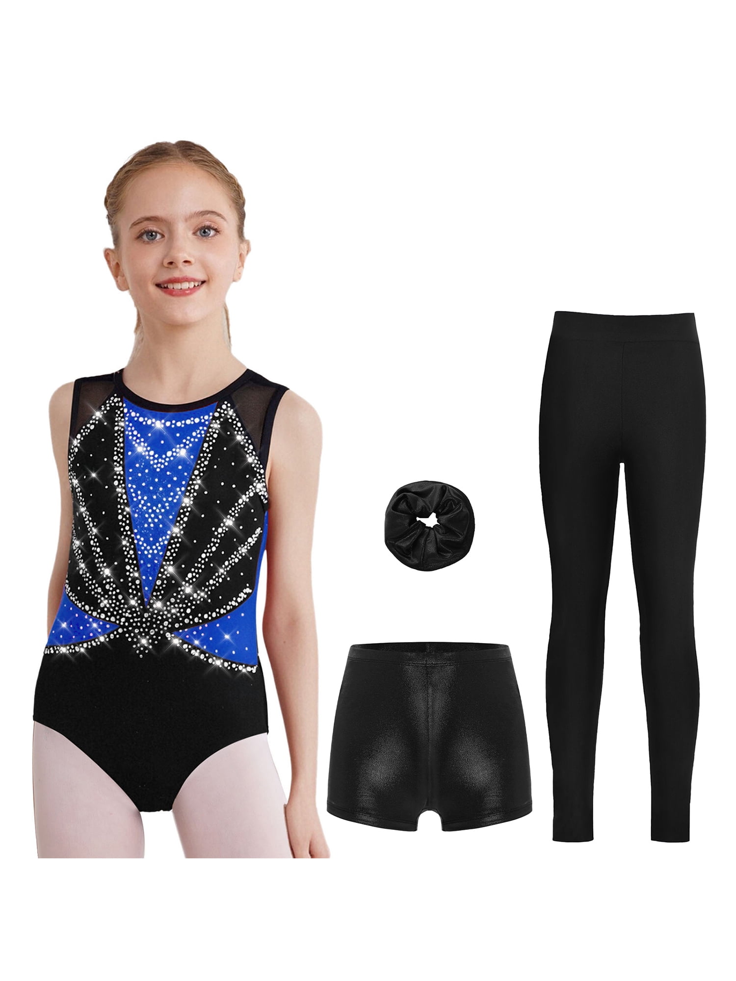 Hansber Kids Girls 4-Piece Gymnastics Leotard Sparkling Figure Ice ...