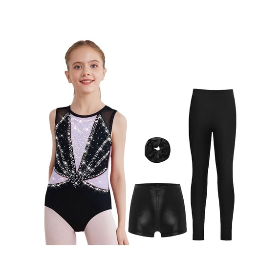Hansber Kids Girls 4-Piece Gymnastics Leotard Sparkling Figure Ice ...