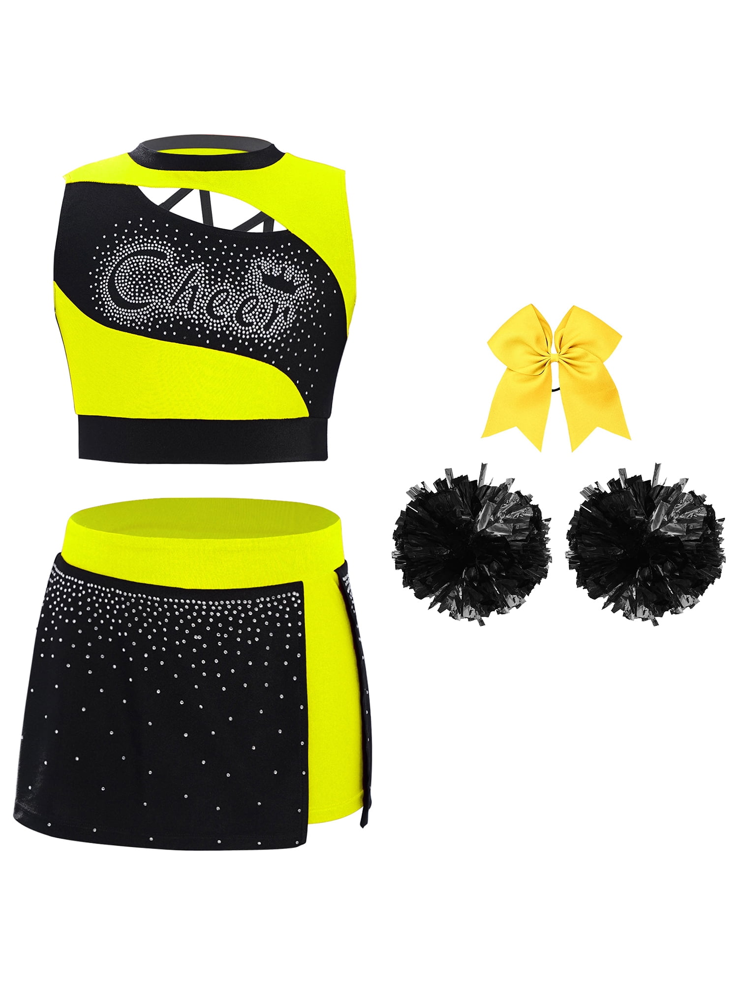 Hansber Kids Girls Cheerleading Dance Outfits 4 Piece Sleeveless Tank ...