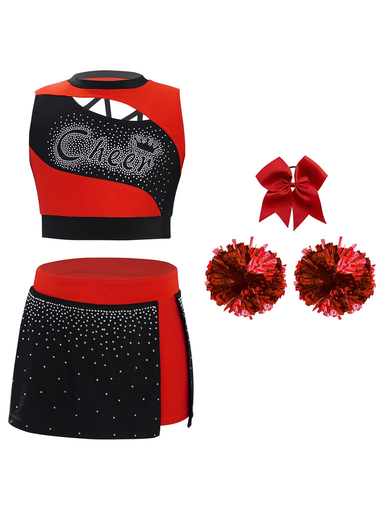 Hansber Kids Girls Cheerleading Dance Outfits 4 Piece Sleeveless Tank ...
