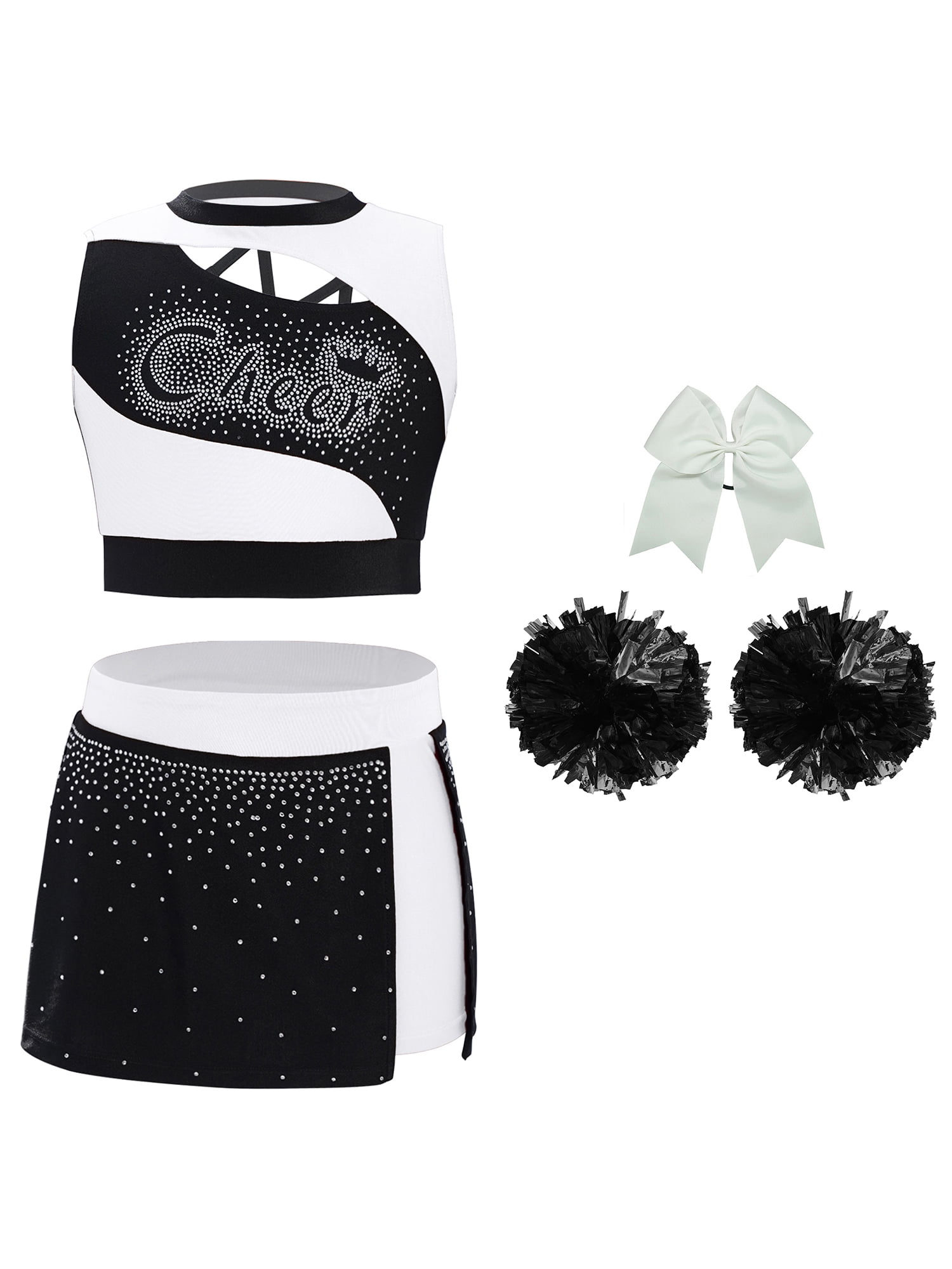 Hansber Kids Girls Cheerleading Dance Outfits 4 Piece Sleeveless Tank ...