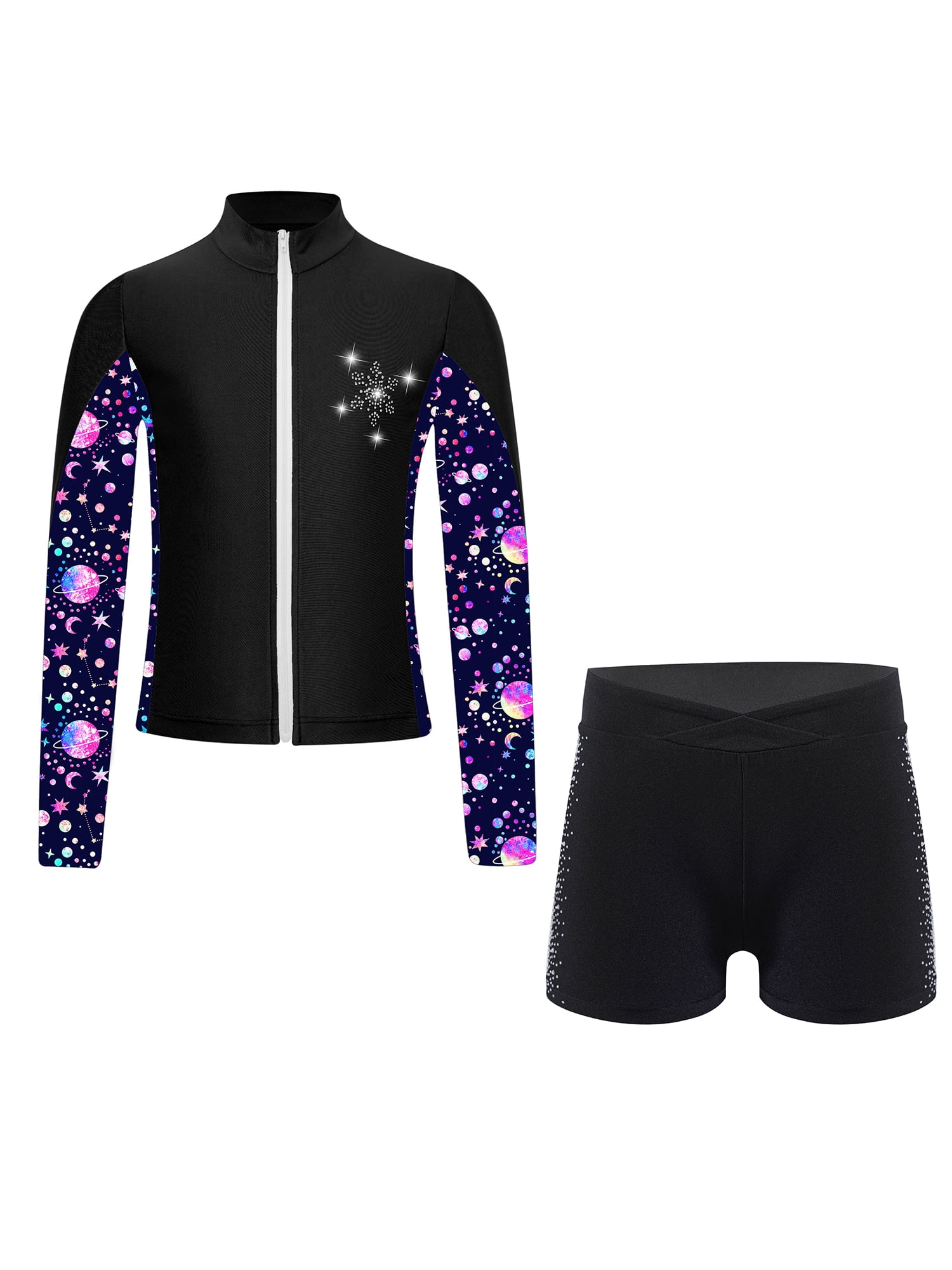 Hansber Kids Girls Figure Skating Training Tracksuit Zipper Long Sleeve ...