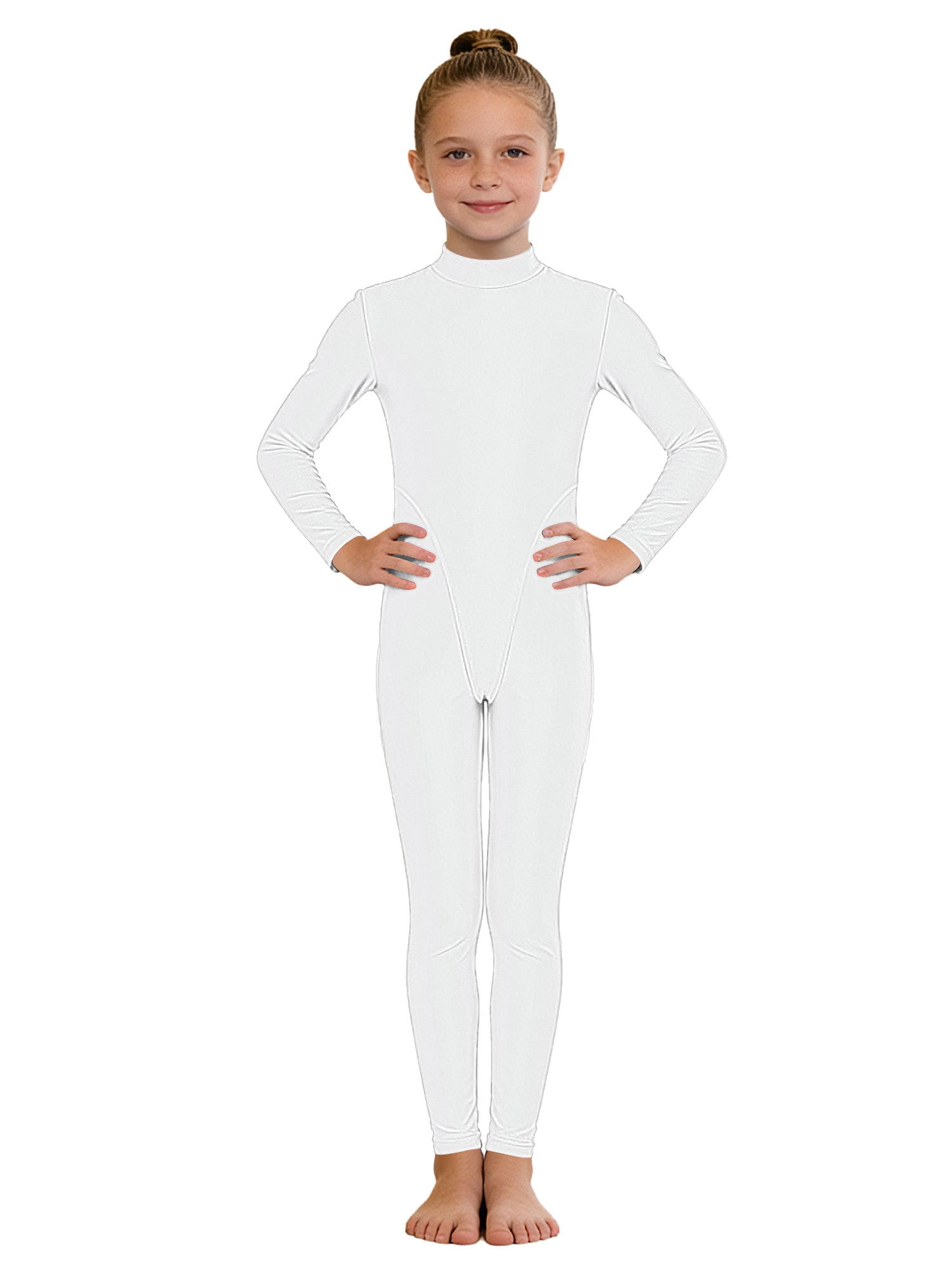 Hansber Kids Girls Glossy Metallic Mock Neck Full Length Gymnastics ...