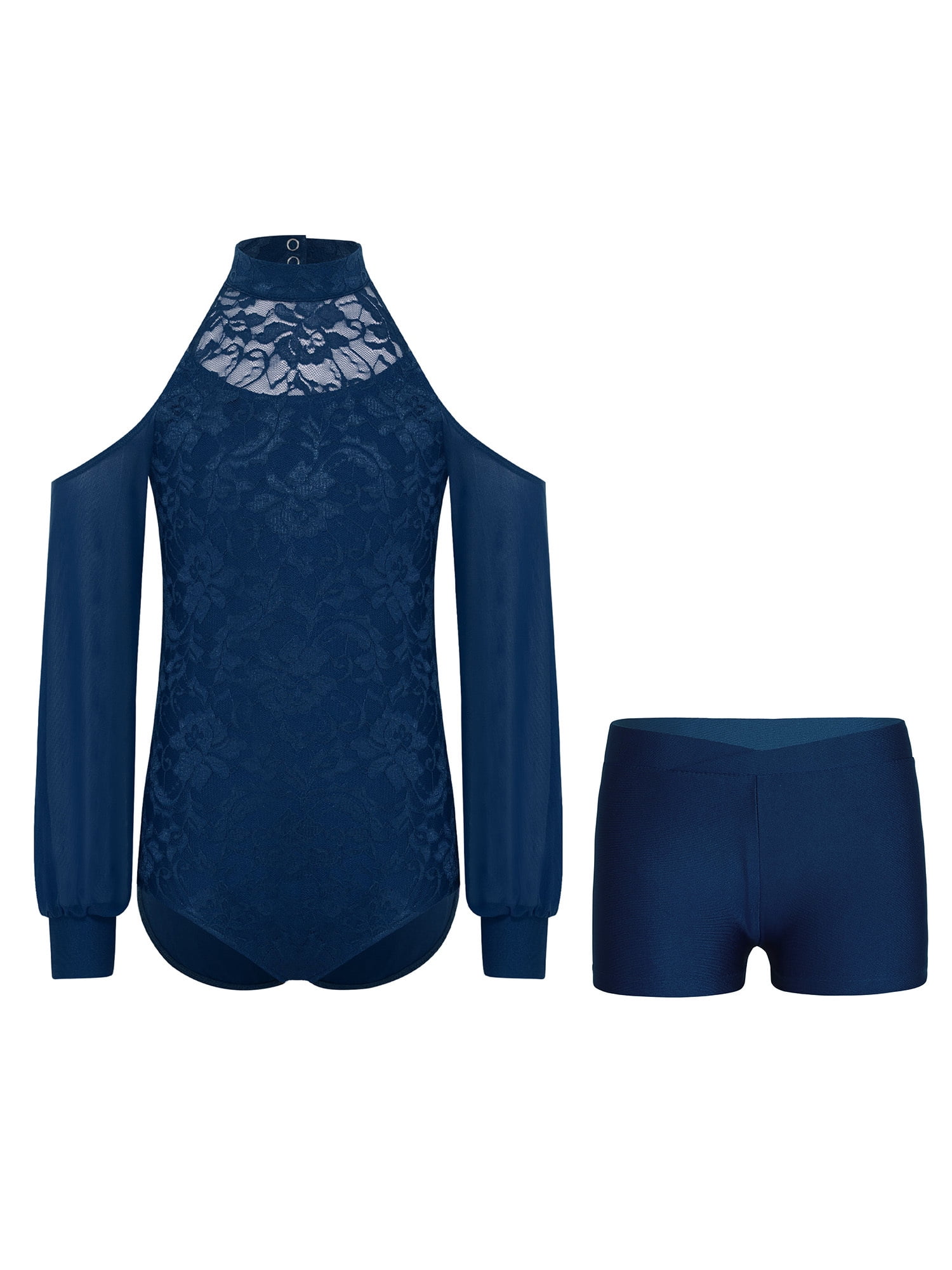 Hansber Kids Girls Gymnastics Leotard with Shorts Set Floral Lace ...