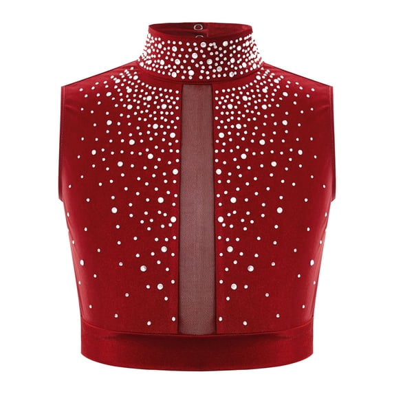 Hansber Kids Girls Lyrical Dance Crop Top Sleeveless Mock Neck ...