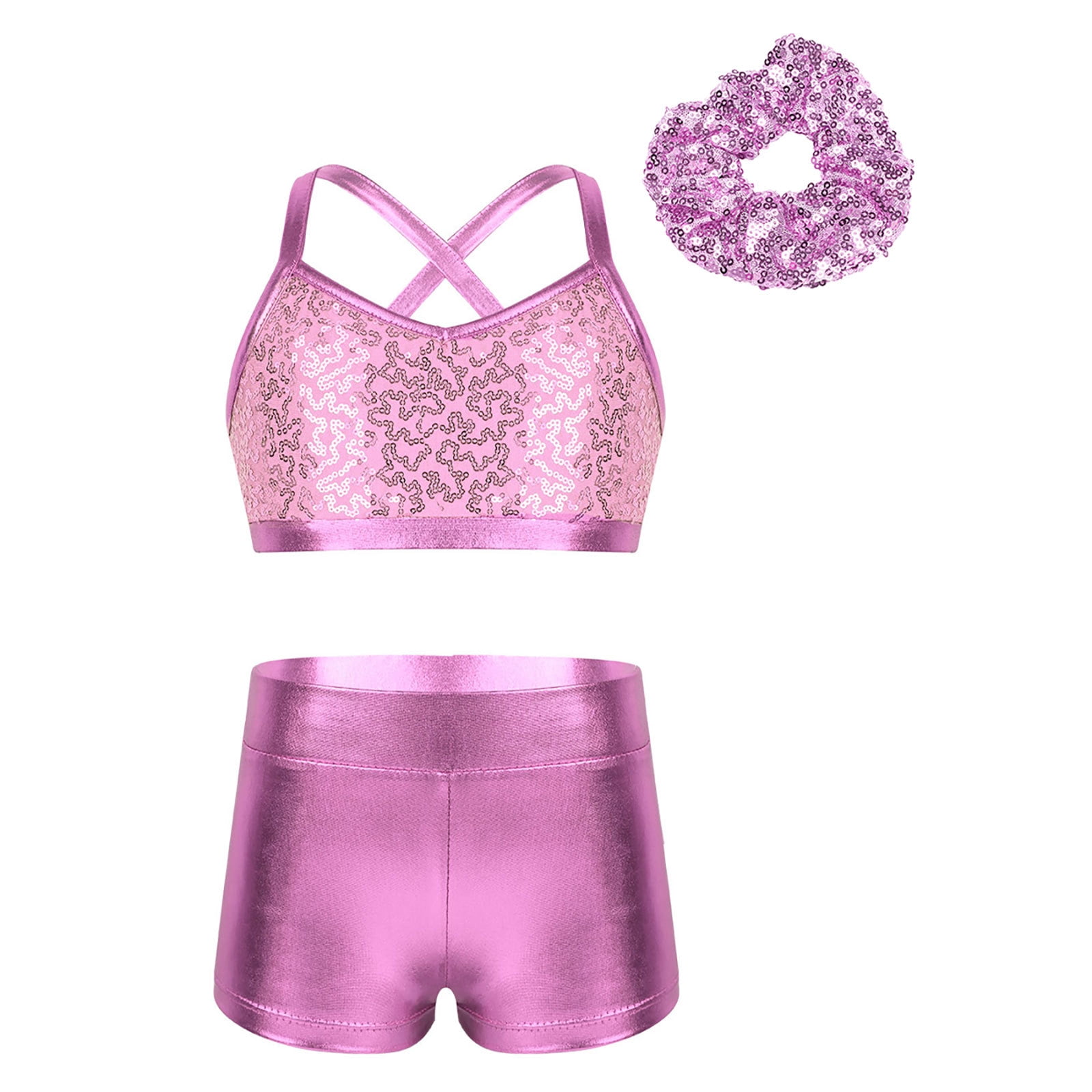 Hansber Kids Girls Sequin Dance Set Sparkle Hip Hop Jazz Dance Tops and ...