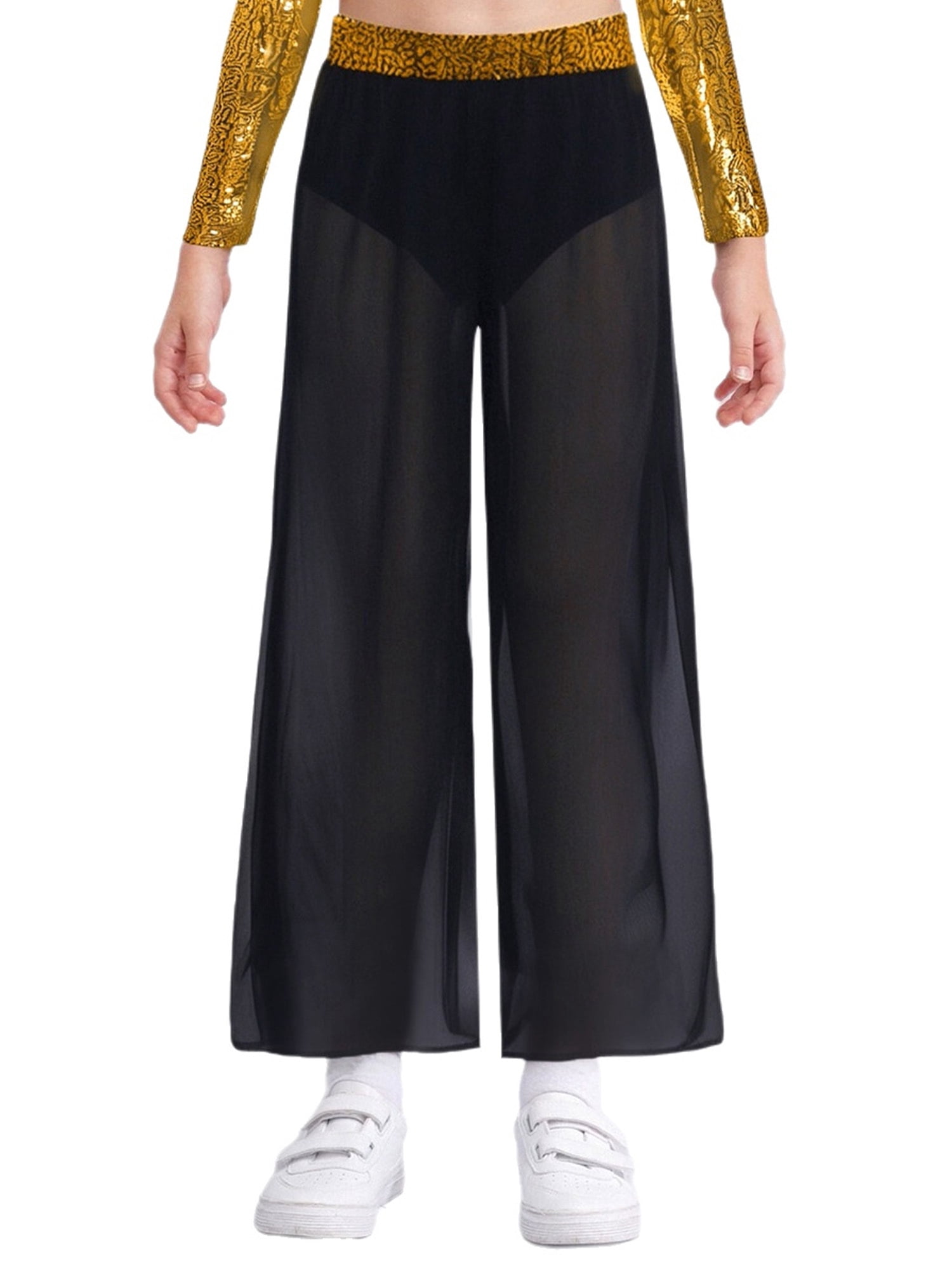 Hansber Kids Girls Sequins Jazz Dance Pants with Bult-in Briefs Flowing ...