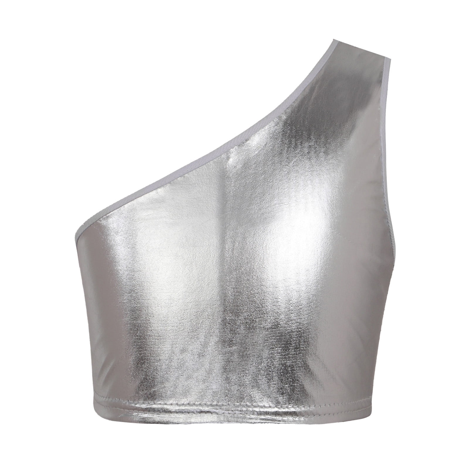 Hansber Kids Girls Shiny Metallic Dance Sport Bras Single Shoulder Vest ...