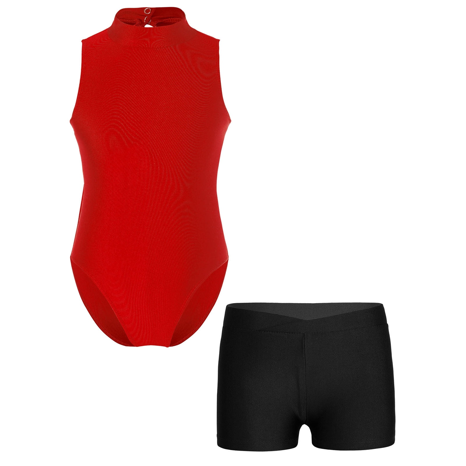 Hansber Kids Girls Sleeveless Cutout Back Dance Unitards Mock Neck ...