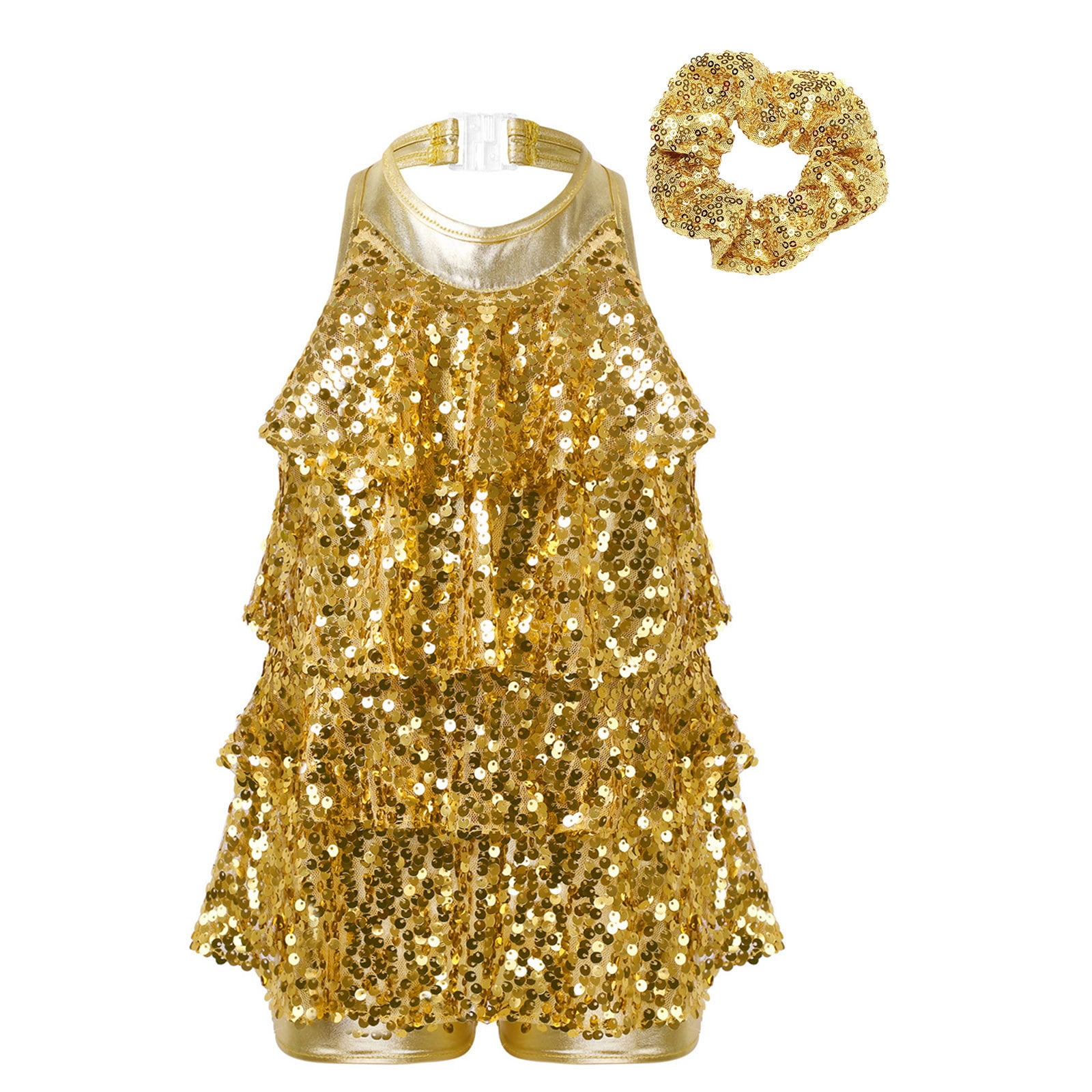 Hansber Kids Girls Sparkling Sequins Tassel Dancing Dress Latin Rumba ...